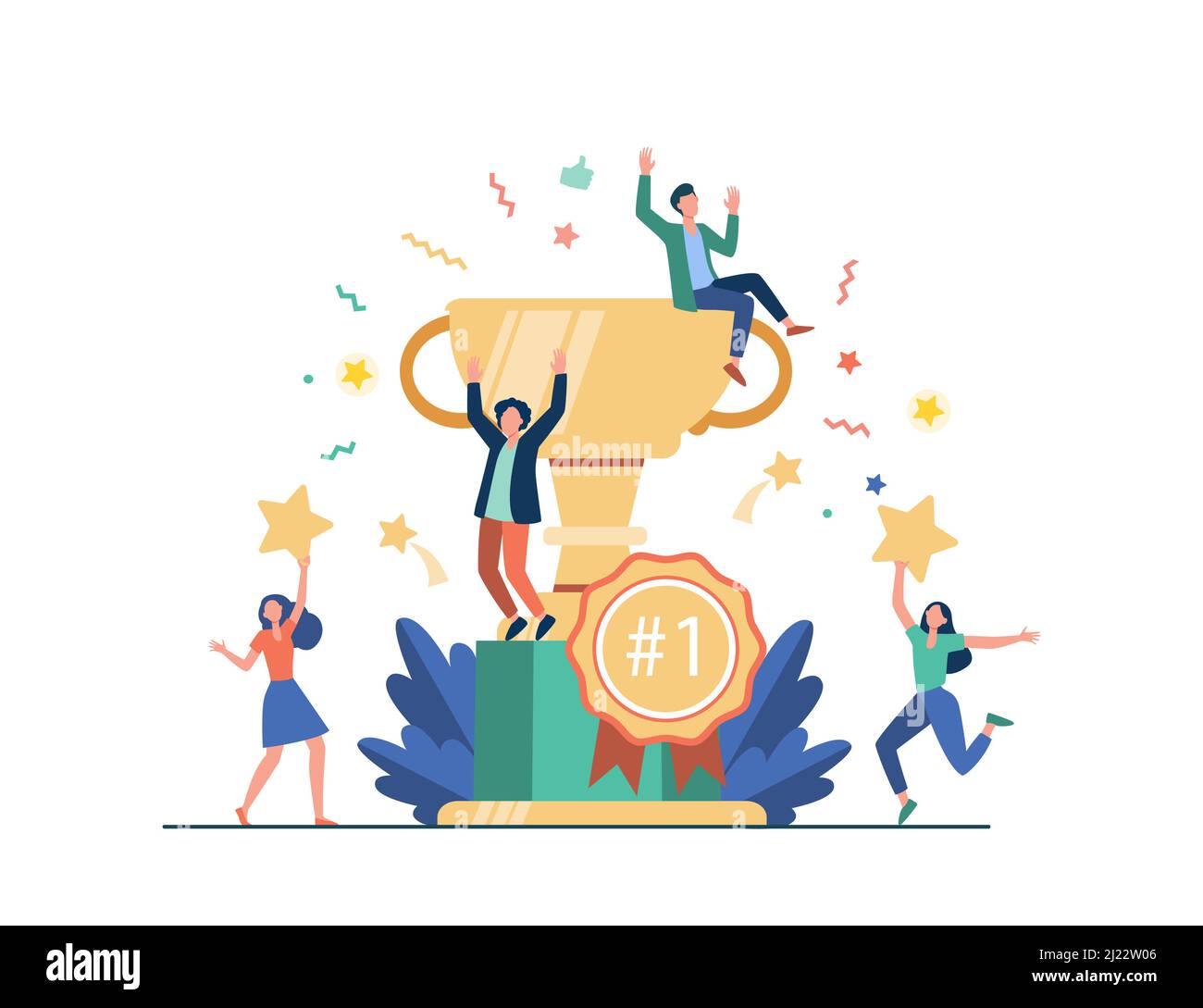 Team of happy employees winning award and celebrating success. Business ...