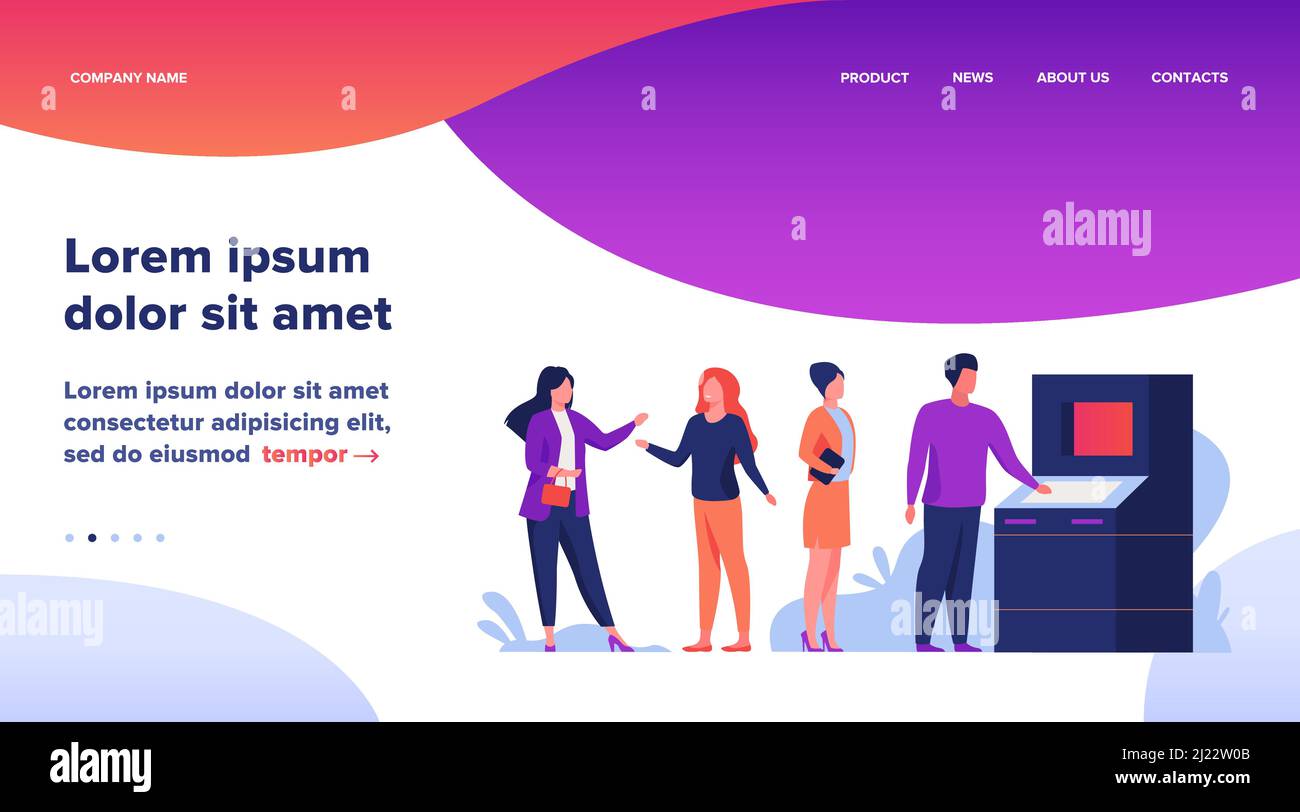 People waiting in queue for bank machine vector illustration. Customers ...