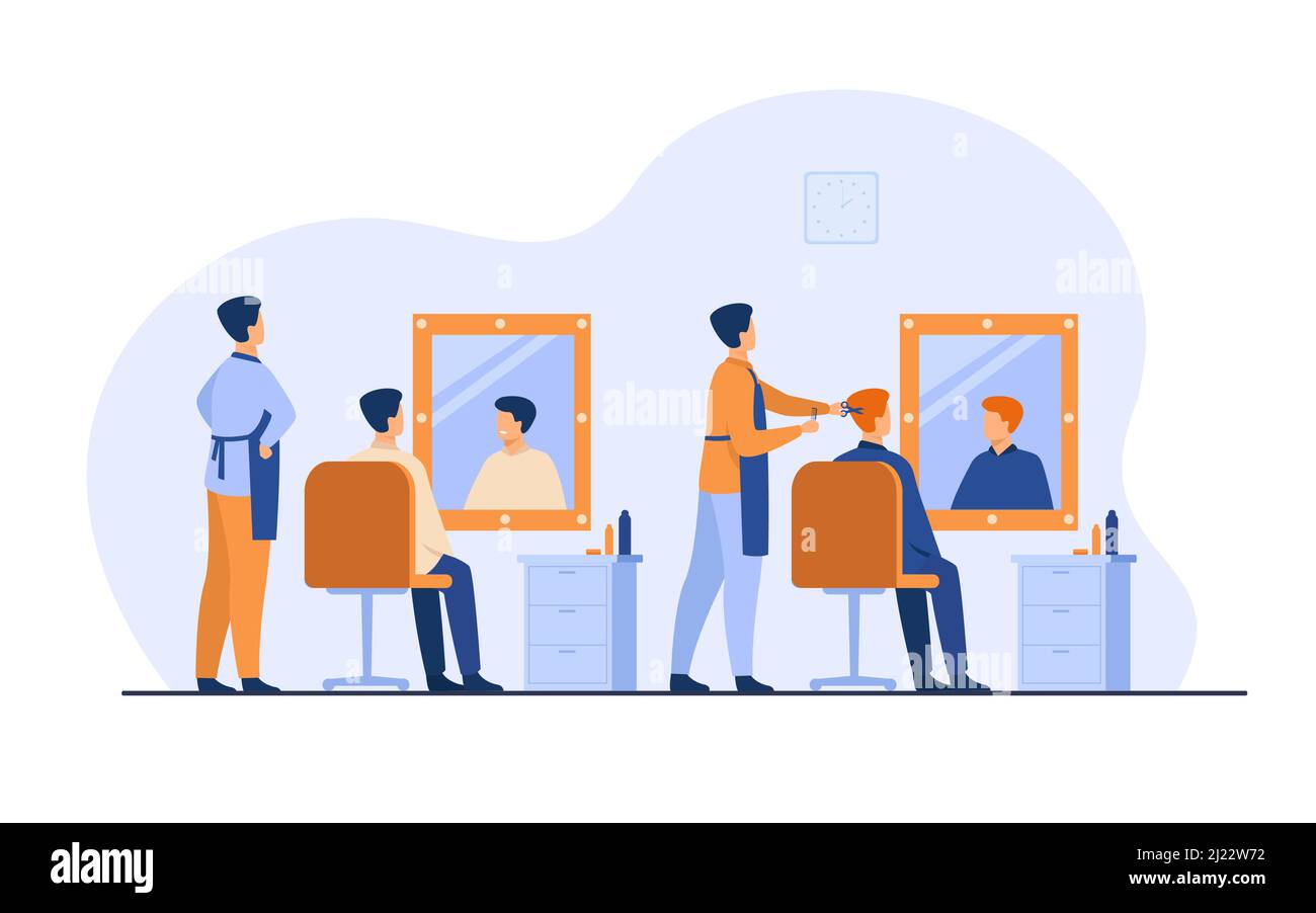 Men sitting in barbershop isolated flat vector illustration. Cartoon ...