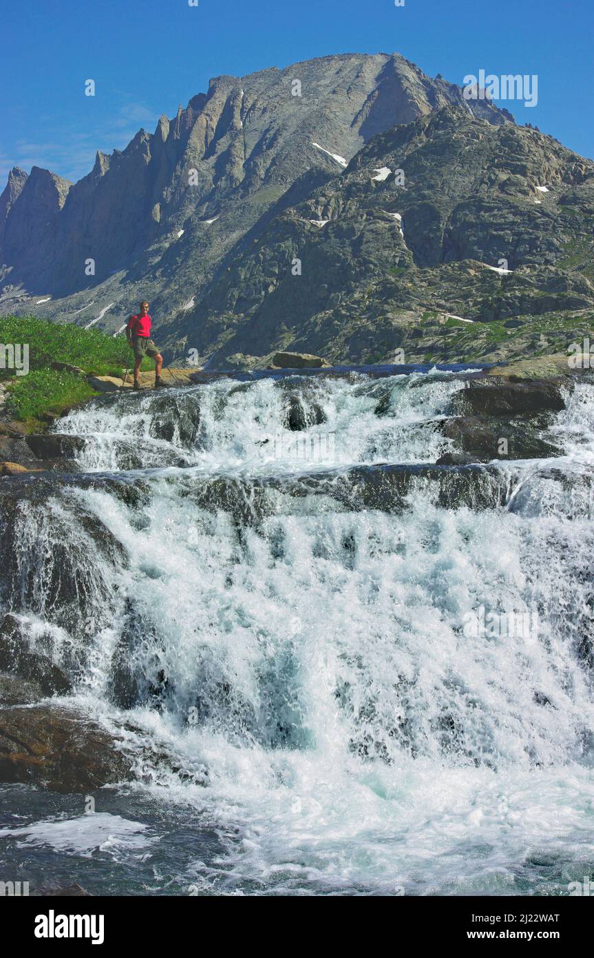 Titcomb Falls below Fremont Peak, Wind River Range Stock Photo - Alamy