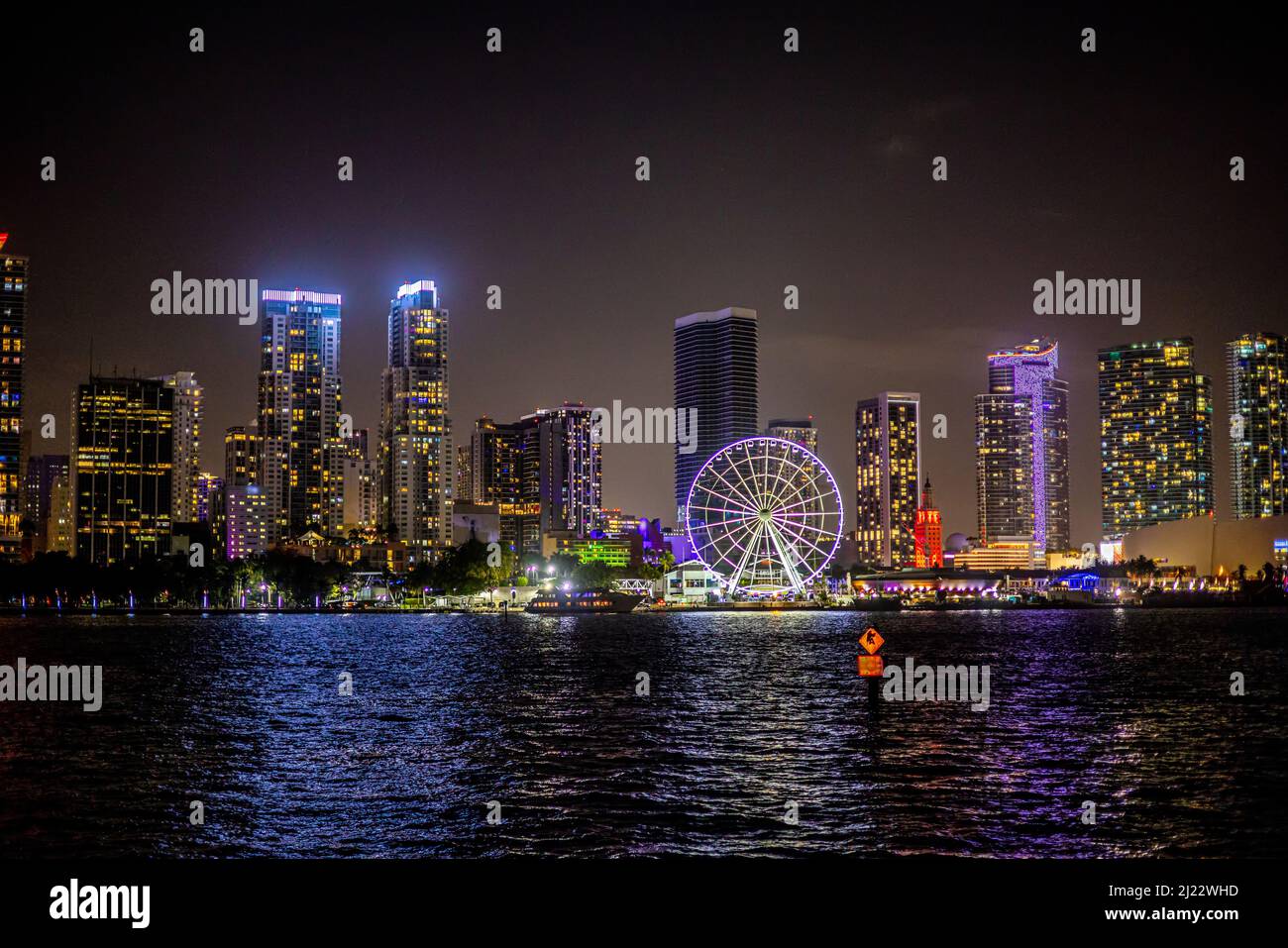 Colorful Skyline of Dwontown Miami by night Stock Photo - Alamy