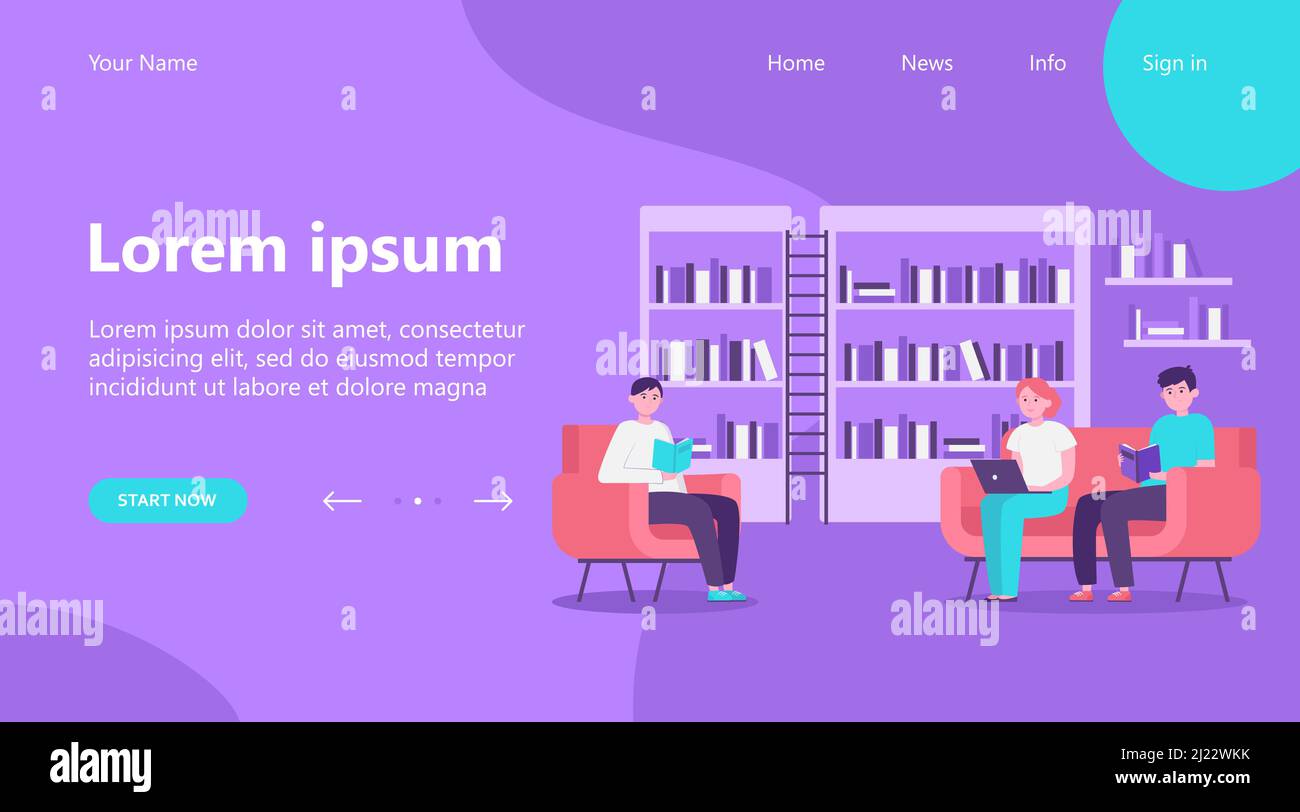 People in library flat vector illustration. Cartoon man and woman ...