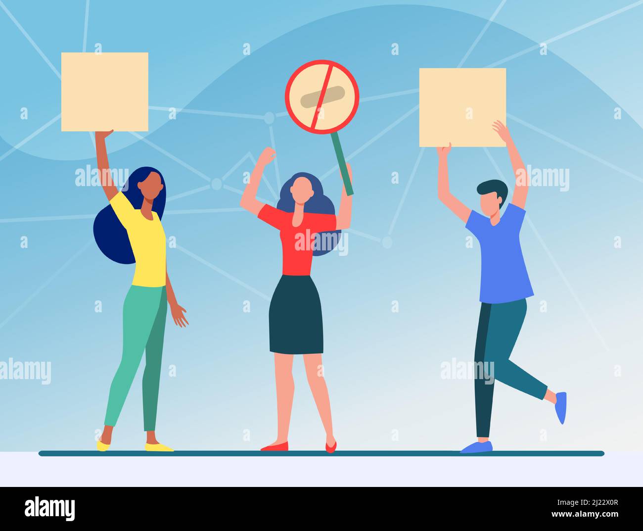 People holding protest placards. Meeting, protesters, activists flat ...