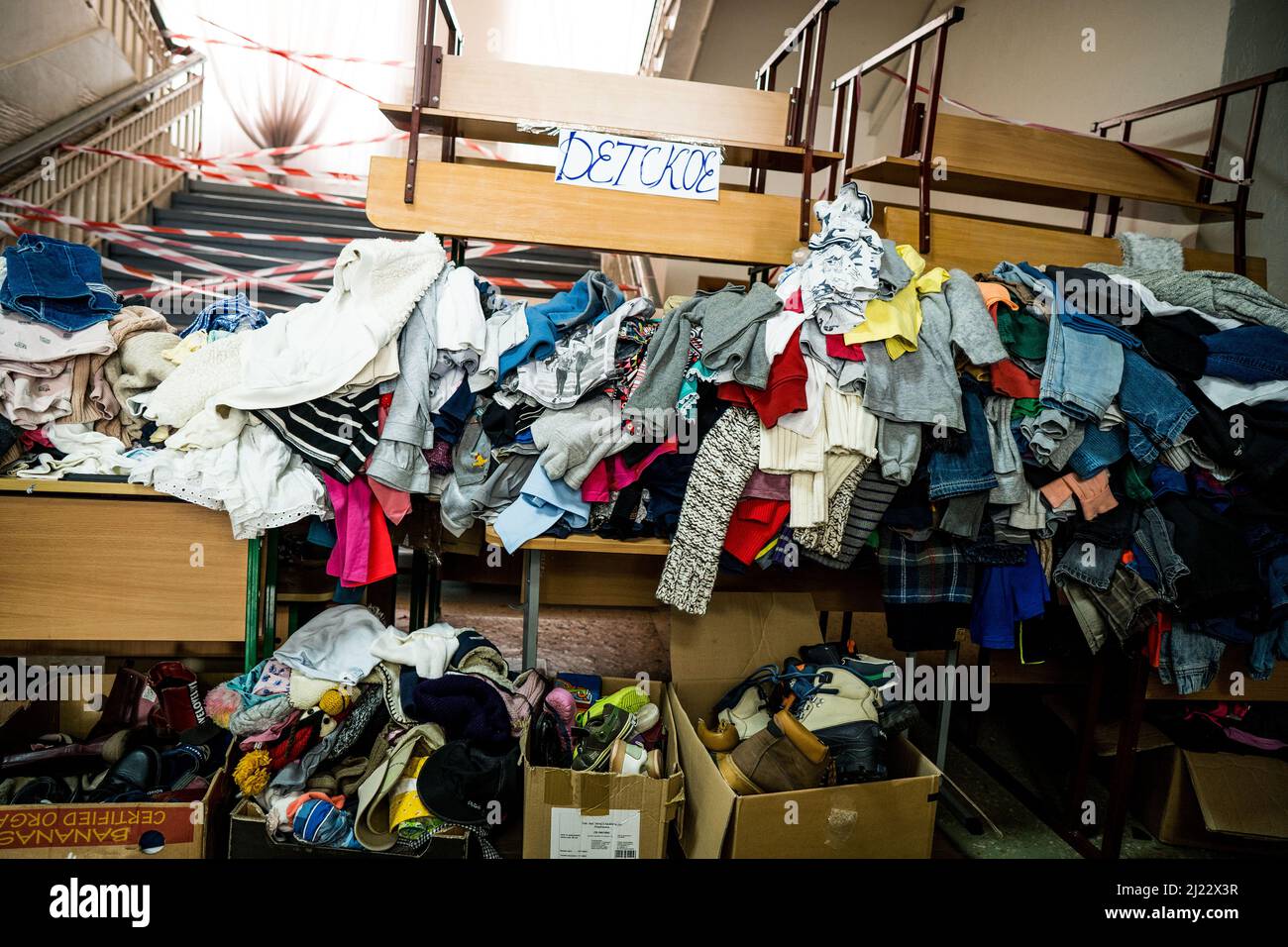Odessa, Ukraine. 29th Mar, 2022. Clothes made available for refugees in ...