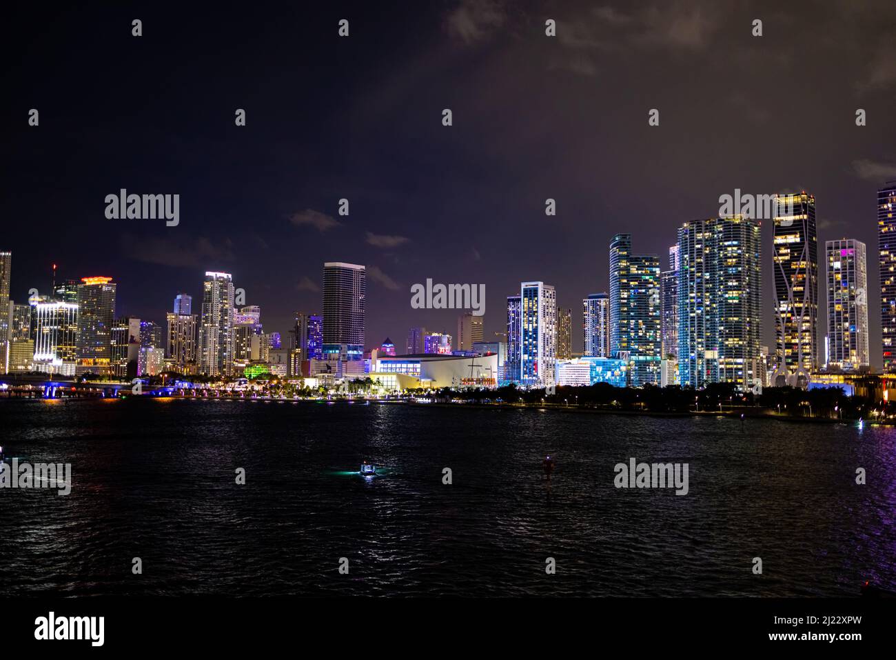 Colorful Miami and Bayside by night Stock Photo - Alamy