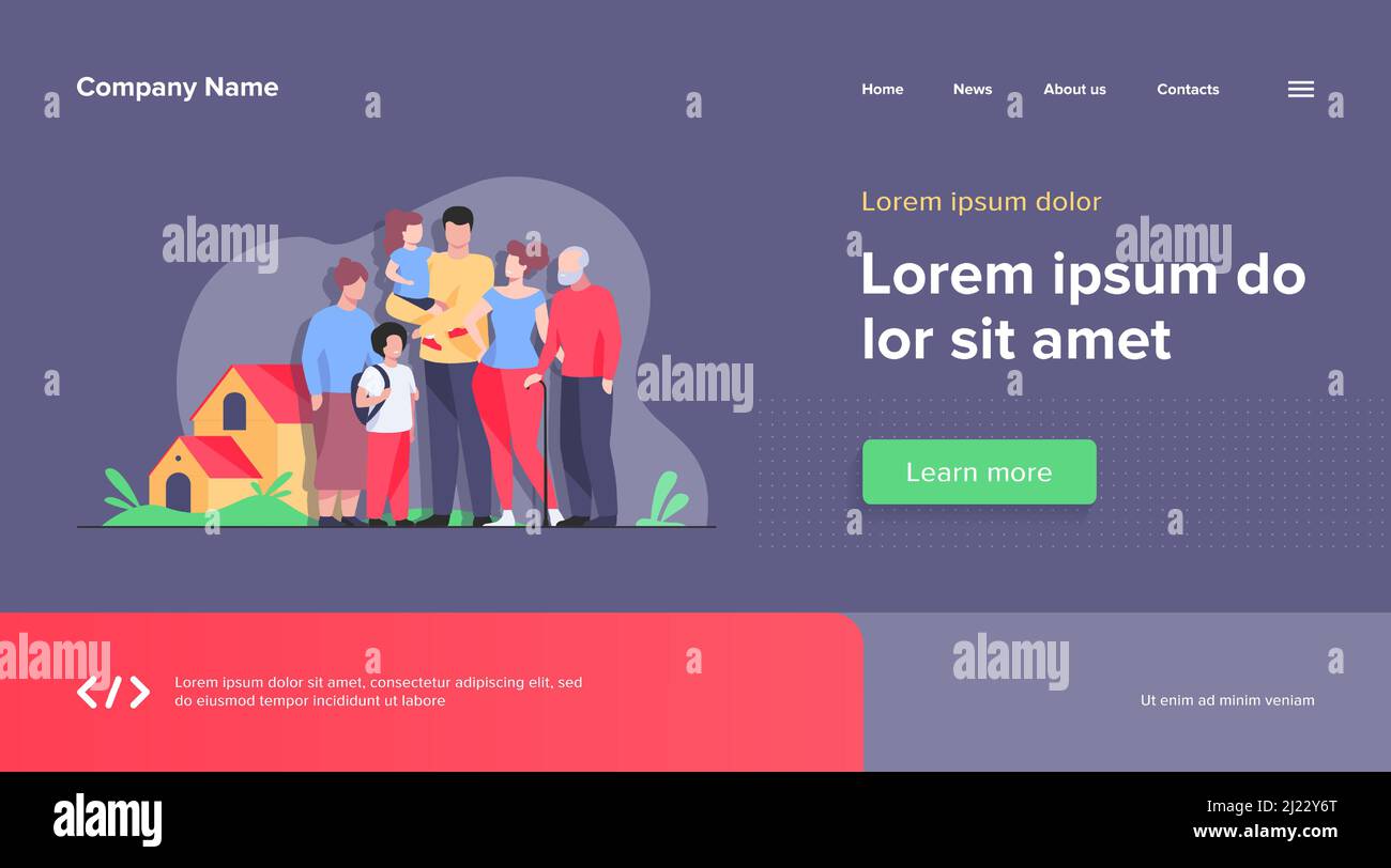 Big family meeting. Couple with senior parents and two kids standing ...