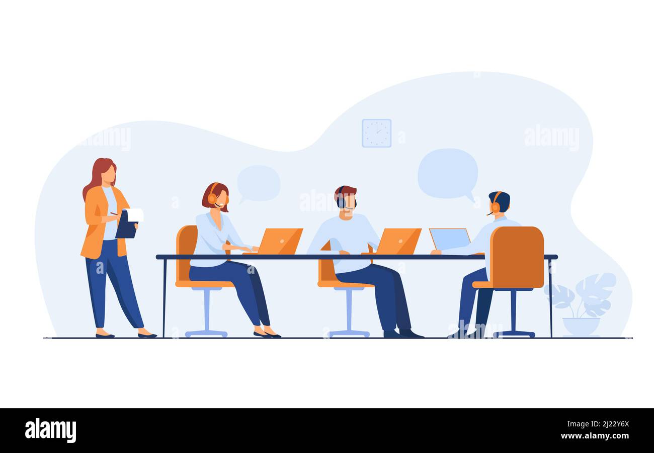 Young operators working in call center isolated flat vector ...