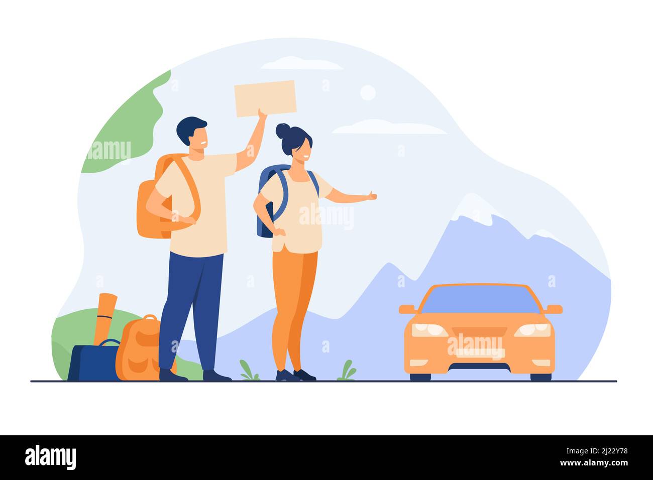 Young female hitchhiker standing roadside Stock Vector Images - Alamy