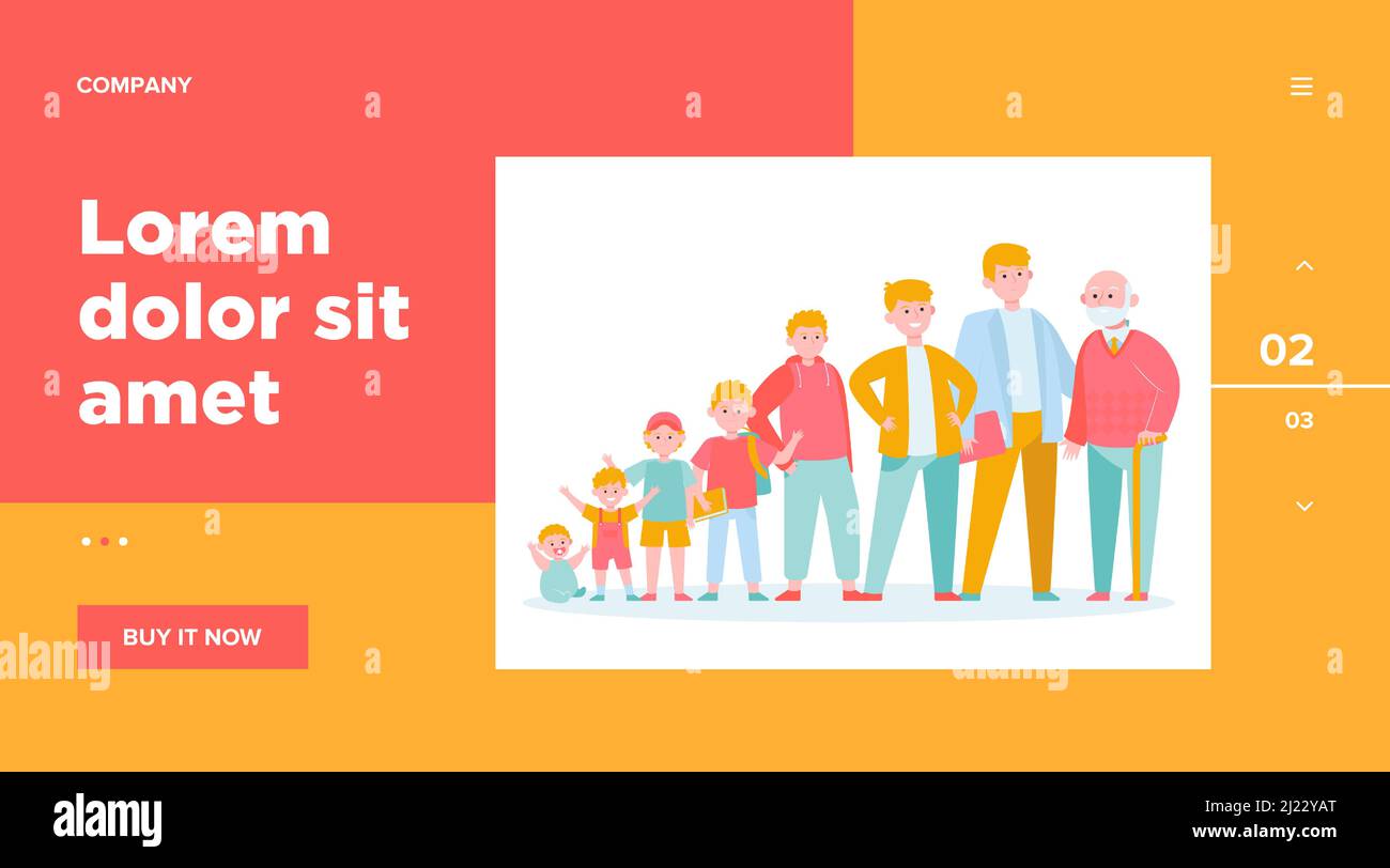 Man from infant to pensioner evolution. Adult, life, cycle flat vector ...