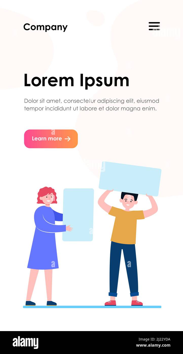 Activist holding support placards. Man and woman with white blank ...