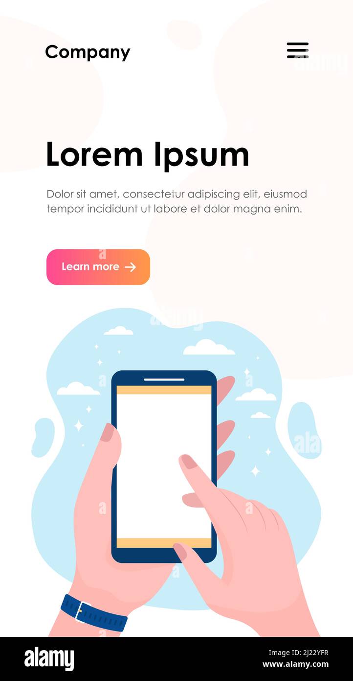 Mobile phone in hand isolated flat vector illustration. Man holding ...