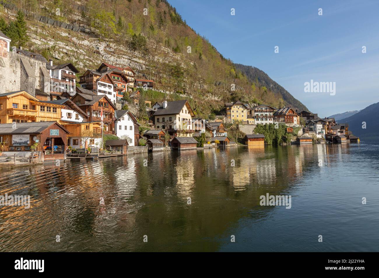 Hallstatt, Austria - April 22, 2015: Hallstatt with lake in early ...