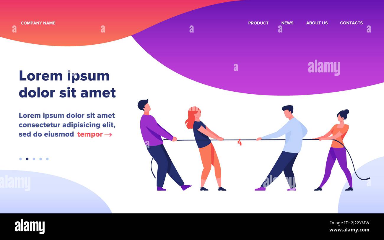 People pulling opposite ends of rope flat vector illustration. Tug of ...