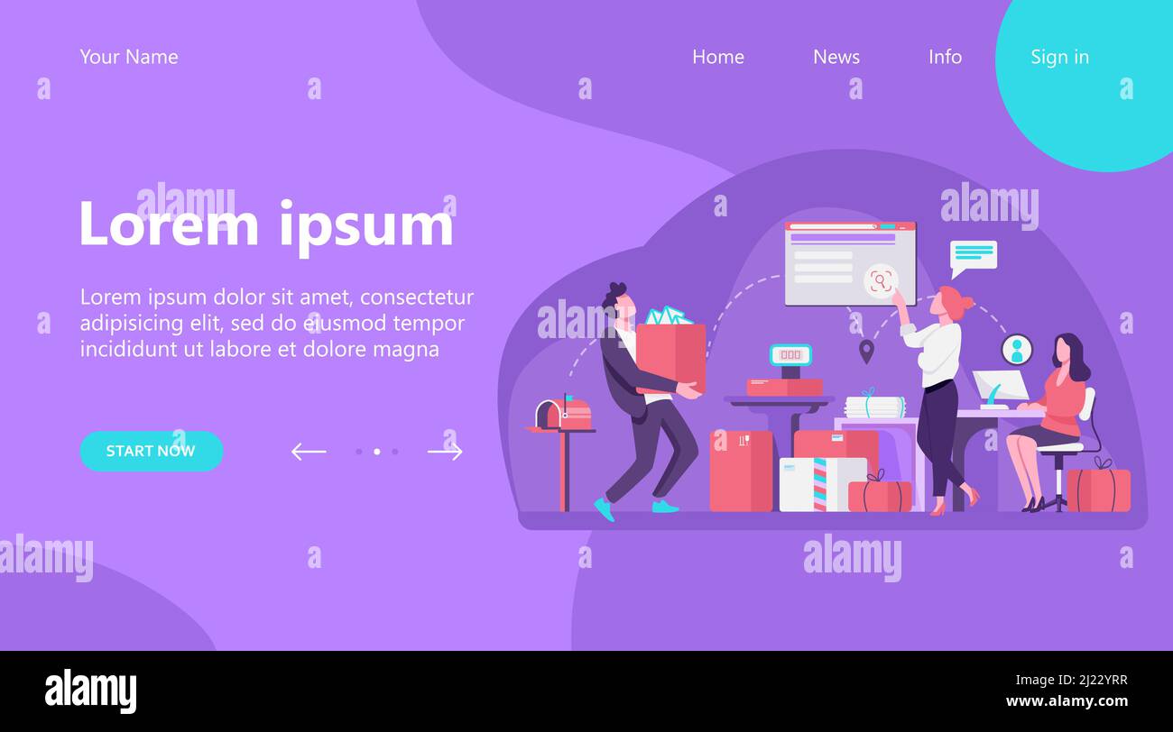 People working at post office flat vector illustration. Shipping and ...