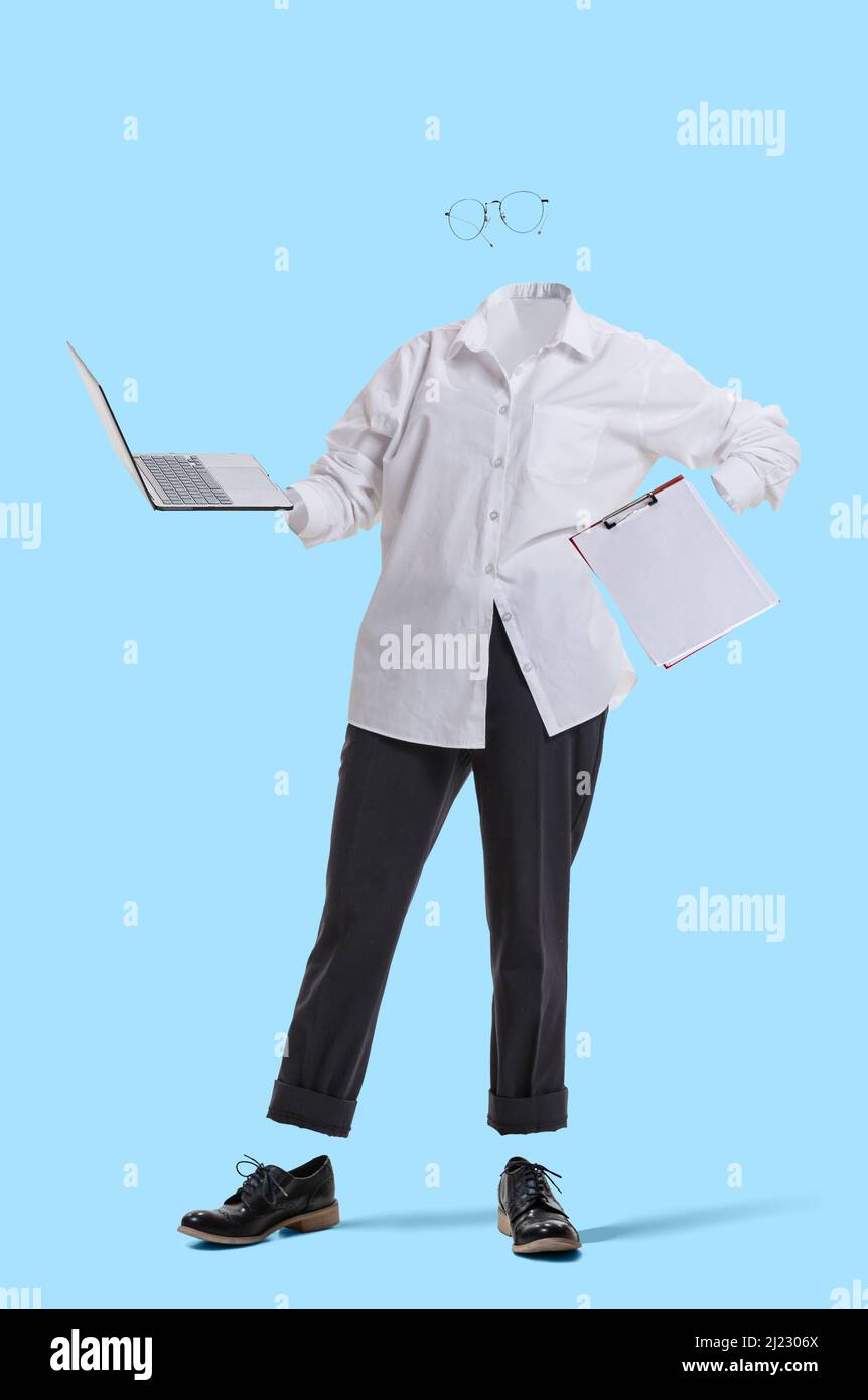 Creative artwork. Invisible woman wearing modern business style outfit ...