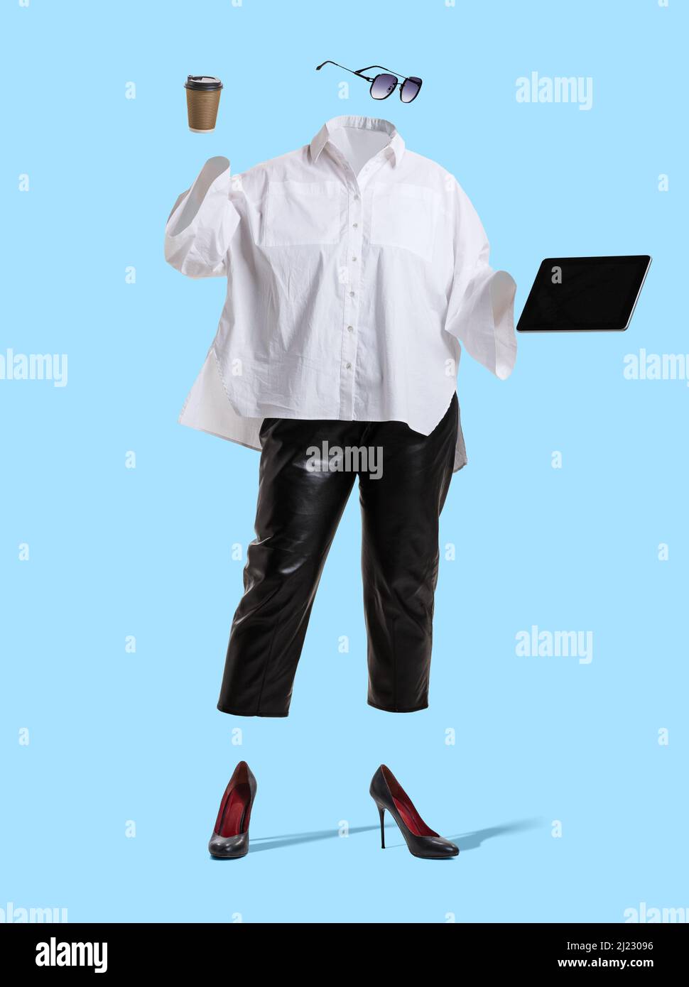 Creative artwork. Invisible woman wearing modern business style outfit ...