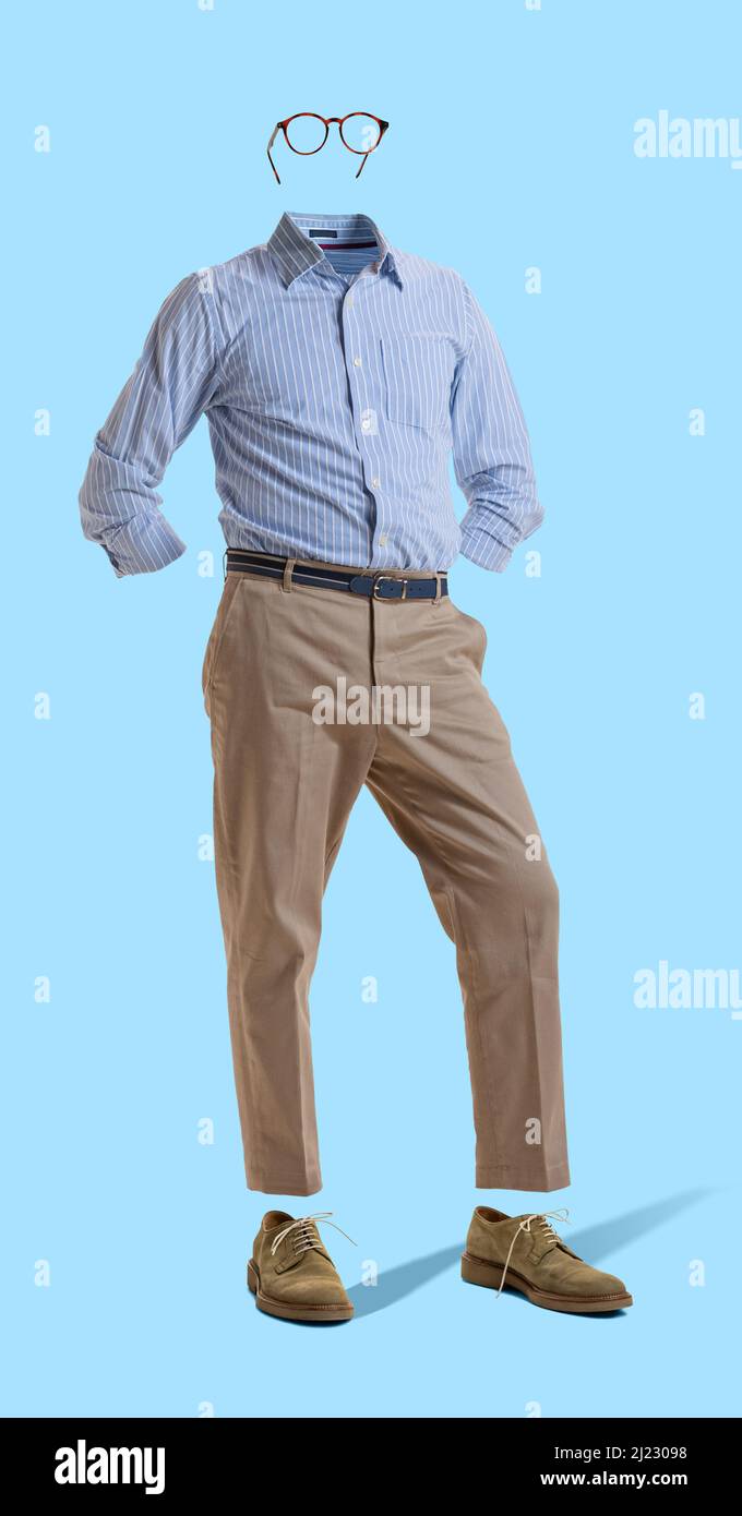 Creative portrait of invisible man wearing modern business style outfit ...