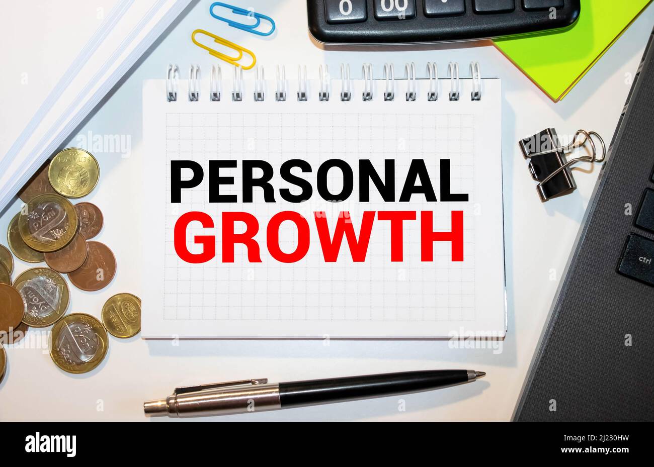 personal growth, text on white notepad paper on light background Stock ...