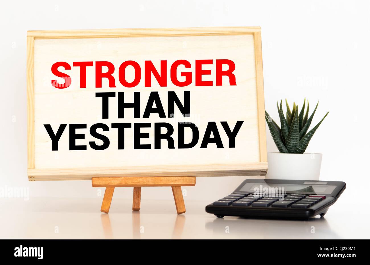 stronger than yesterday white chalk text on a vintage slate blackboard Stock Photo - Alamy