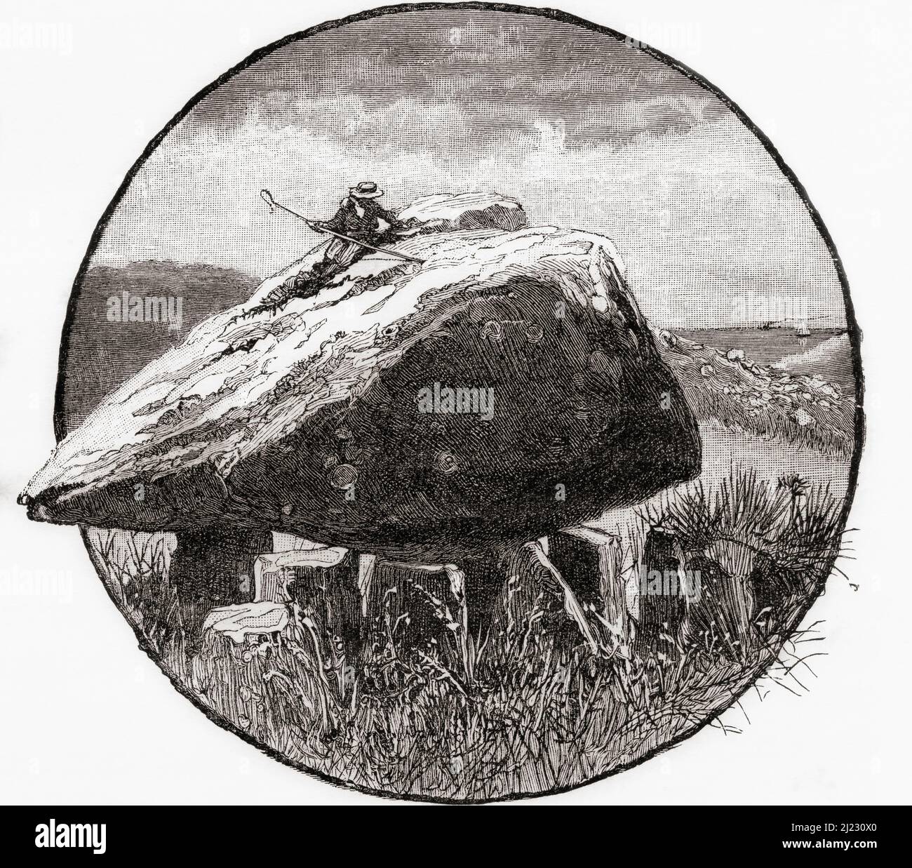 Arthur's Stone, Swansea, Wales, seen here in the 19th century. Legend ...