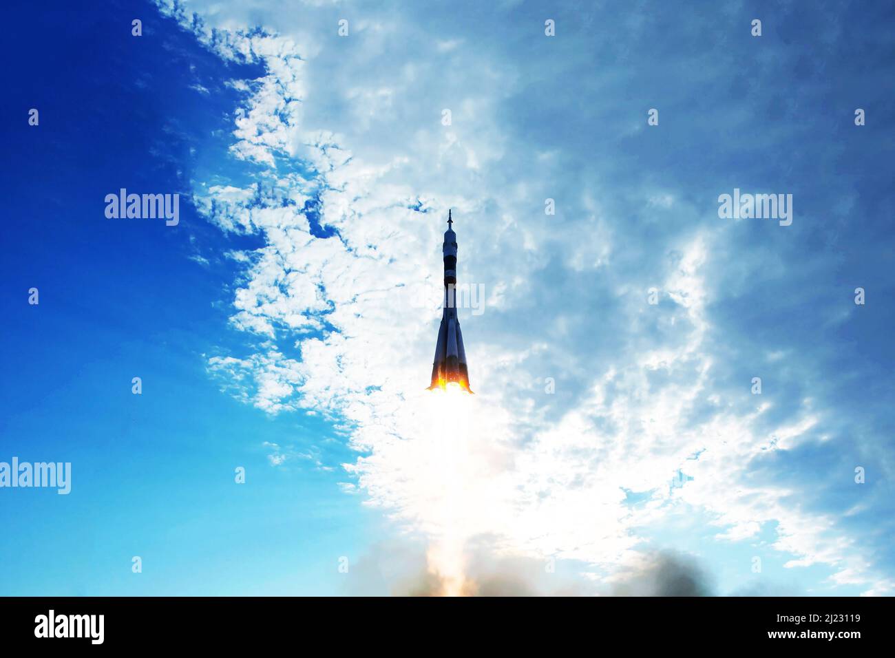 Rocket launch into space. Elements of this image furnished by NASA ...