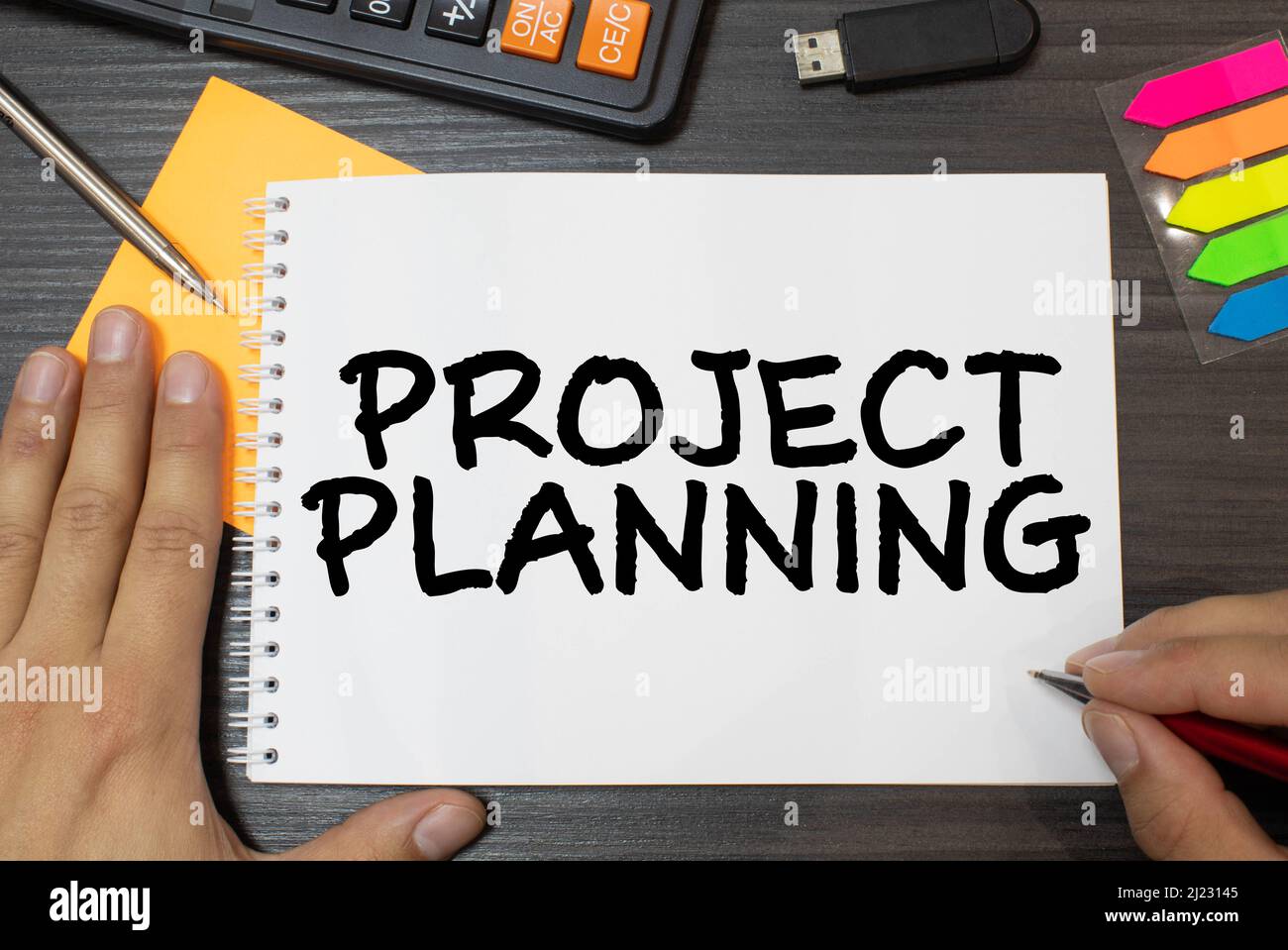 Project plan on sticky paper on Brown wood plank wall texture ...