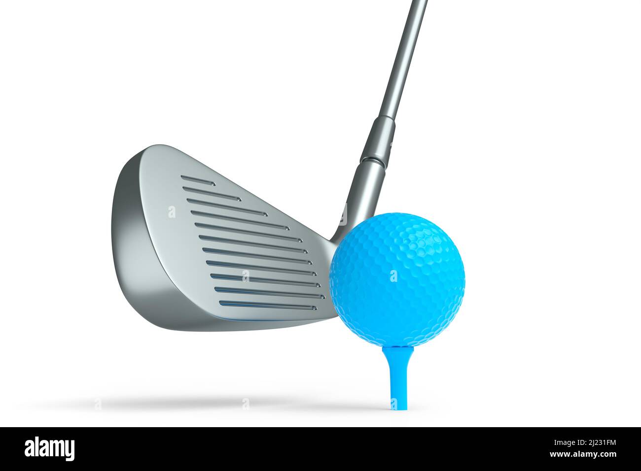 Silver golf club and ball isolated on white background. 3d rendering of ...