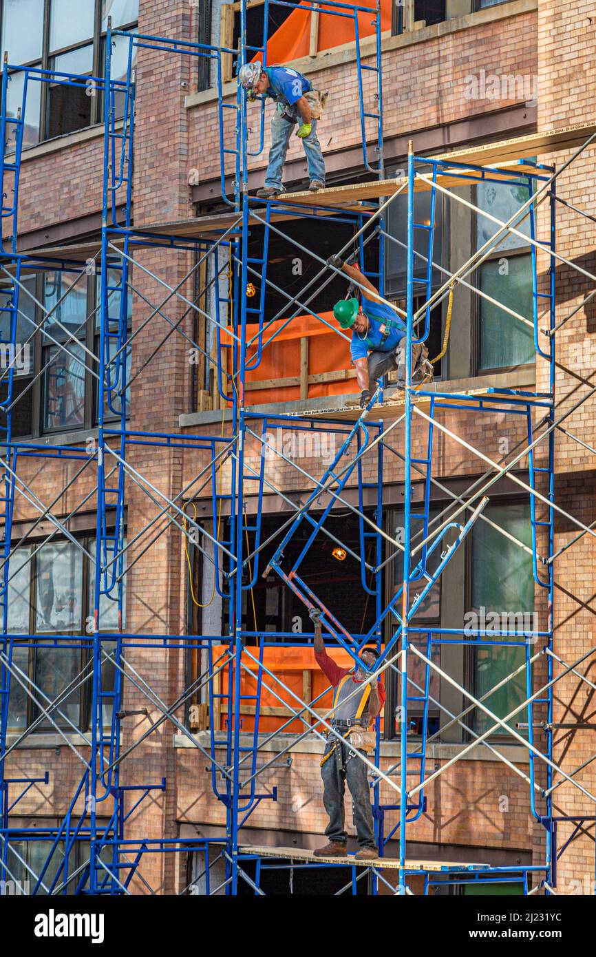New York, USA - October 21, 2015: worker at a construction site are ...