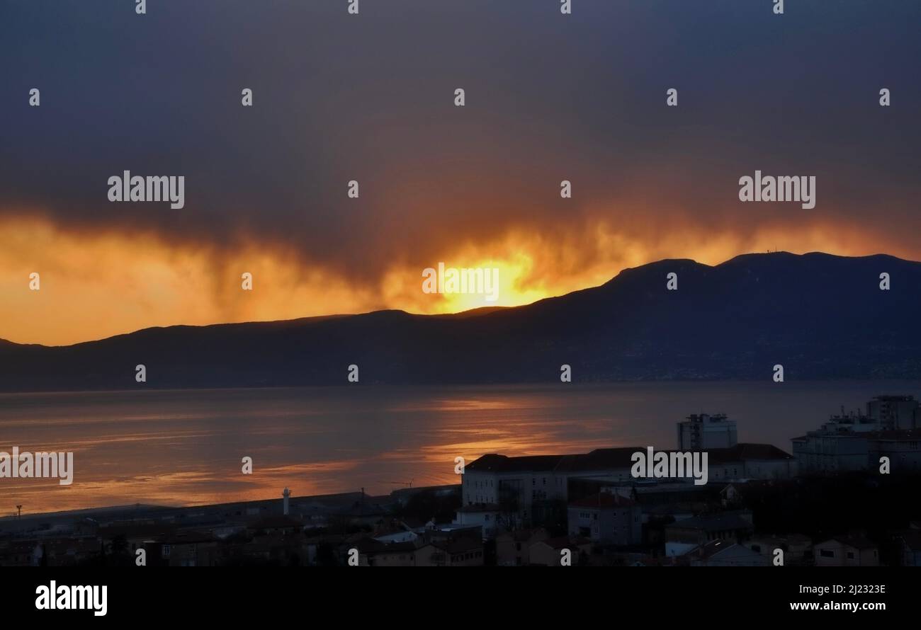 Intense red and orange sunset like burning sky in winter.Sunset After ...