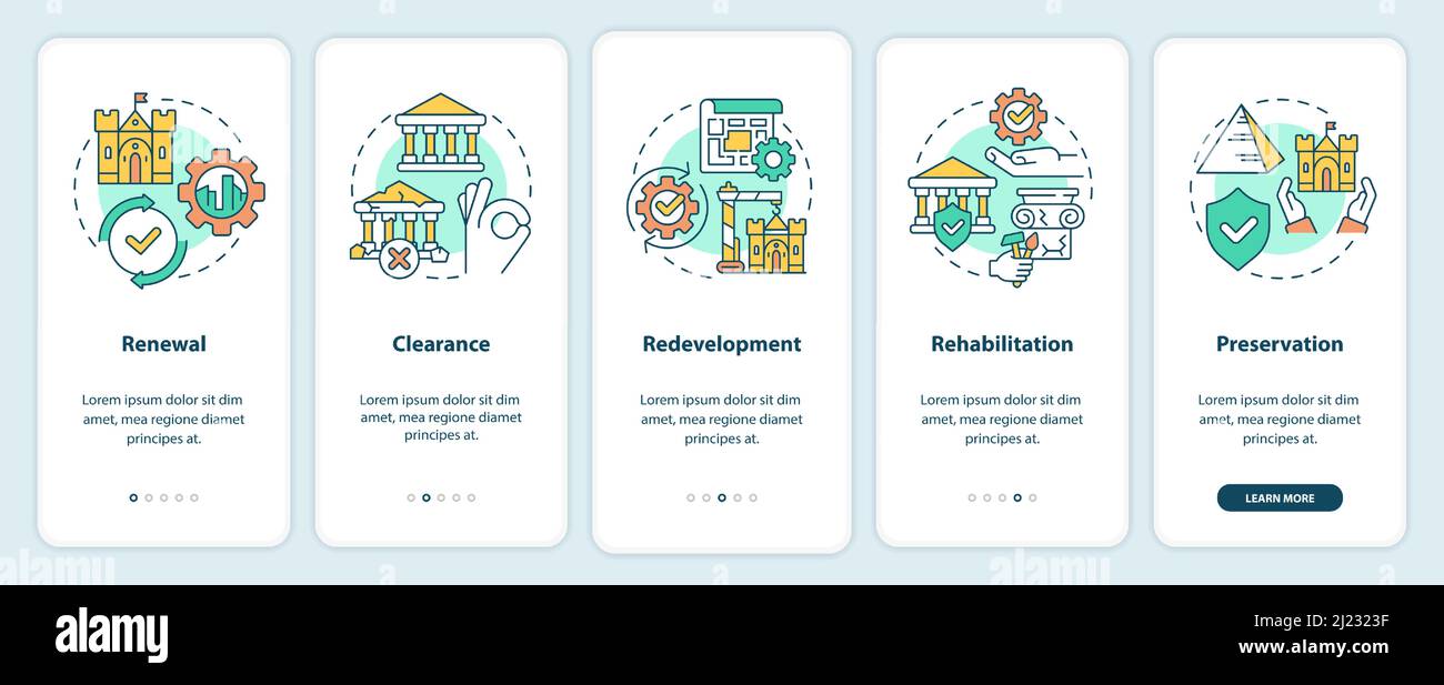 Heritage preservation types onboarding mobile app screen Stock Vector ...