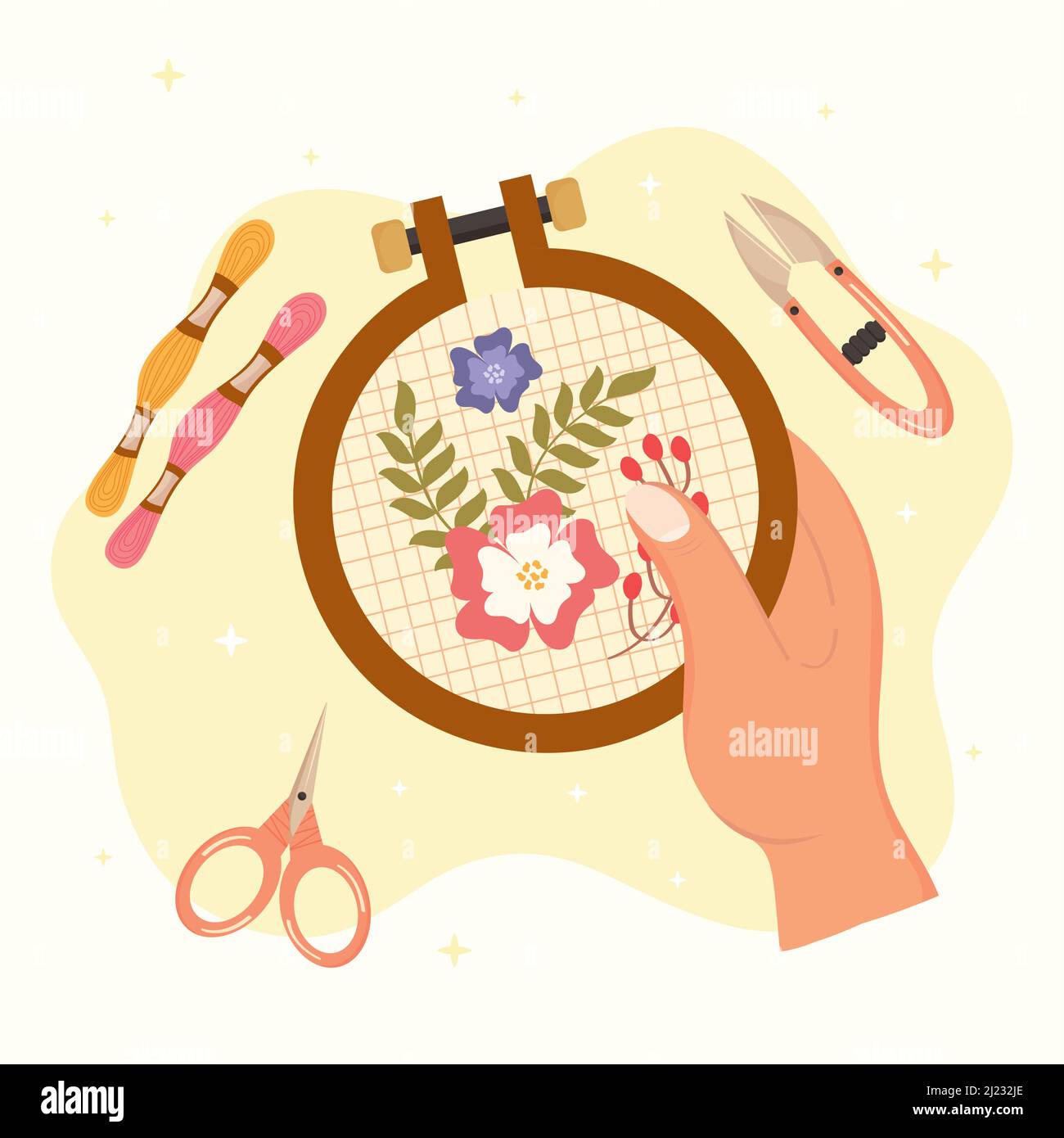 hand with embroidery and weaving icons Stock Vector Image & Art - Alamy