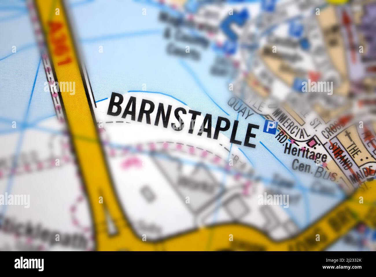 Barnstaple - Devon, United Kingdom colour atlas map town name Stock ...