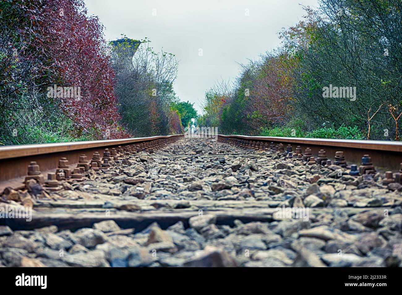 A view of a railway in the autumn with multi colored leaves Stock Photo ...