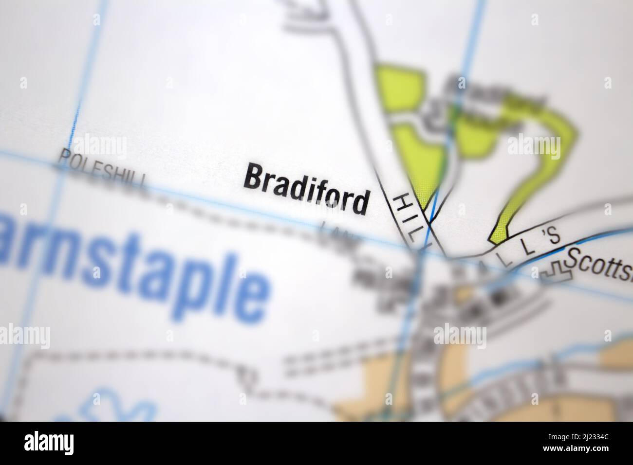 Bradiford village - Devon, United Kingdom colour atlas map town name ...
