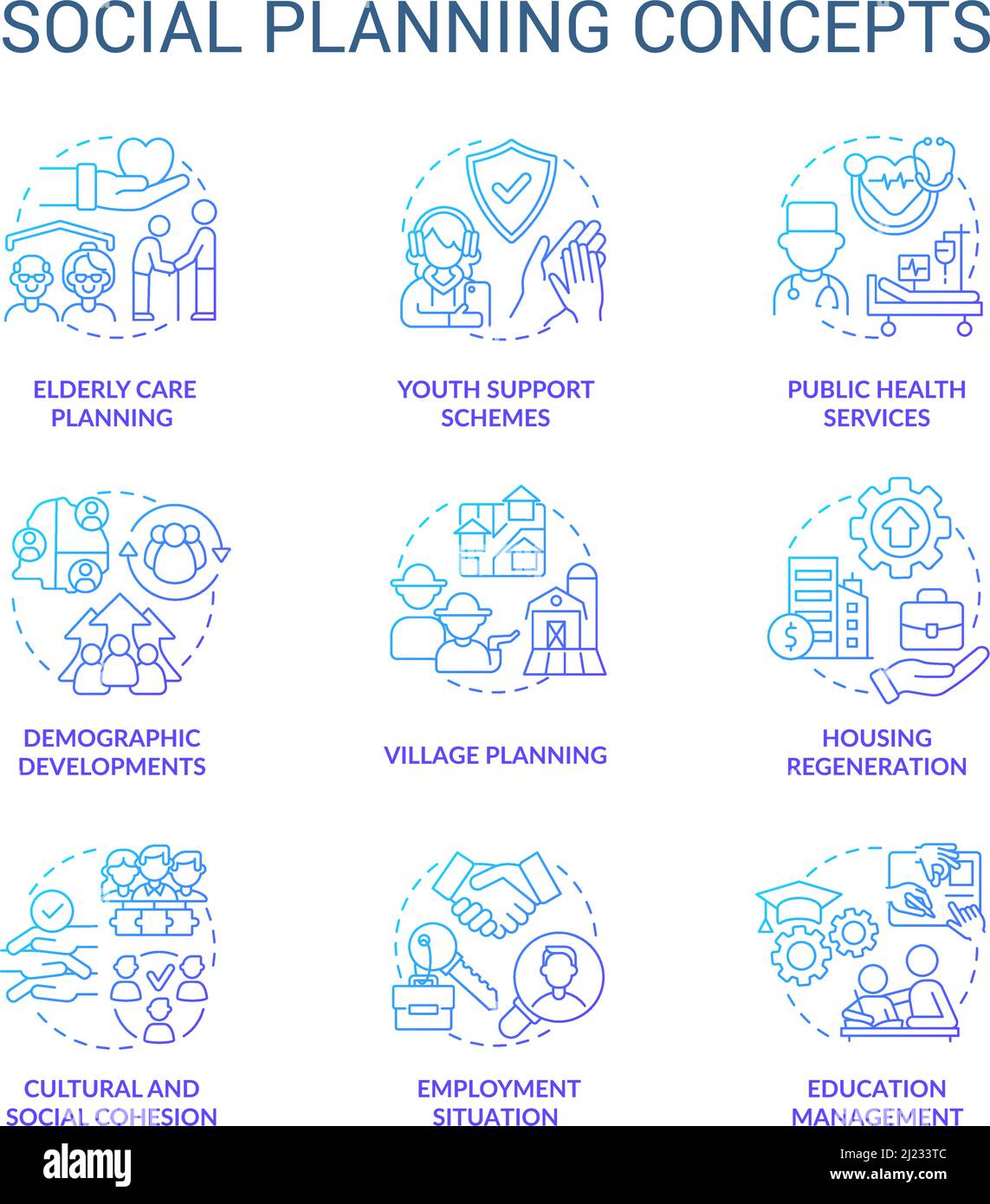 Social planning blue gradient concept icons set Stock Vector Image & Art - Alamy