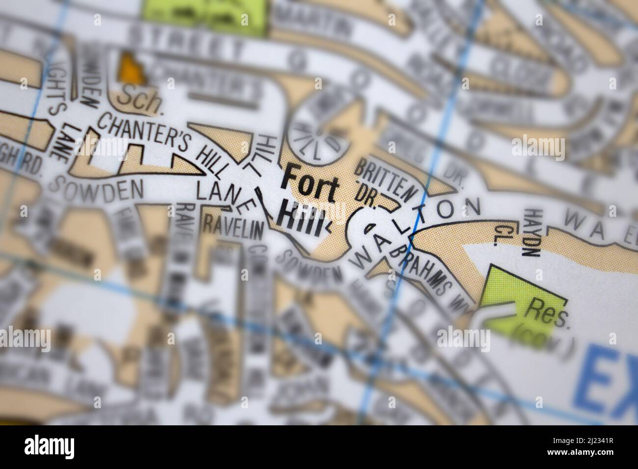 Fort Hill district - Devon, United Kingdom colour atlas map town name Stock Photo - Alamy