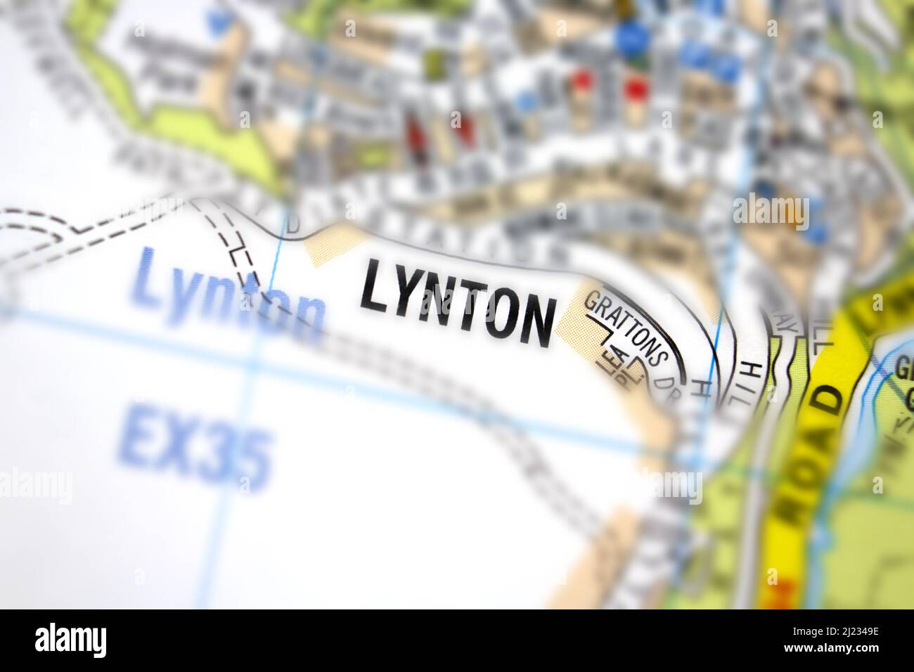 Lynton village - Devon, United Kingdom colour atlas map town name Stock ...
