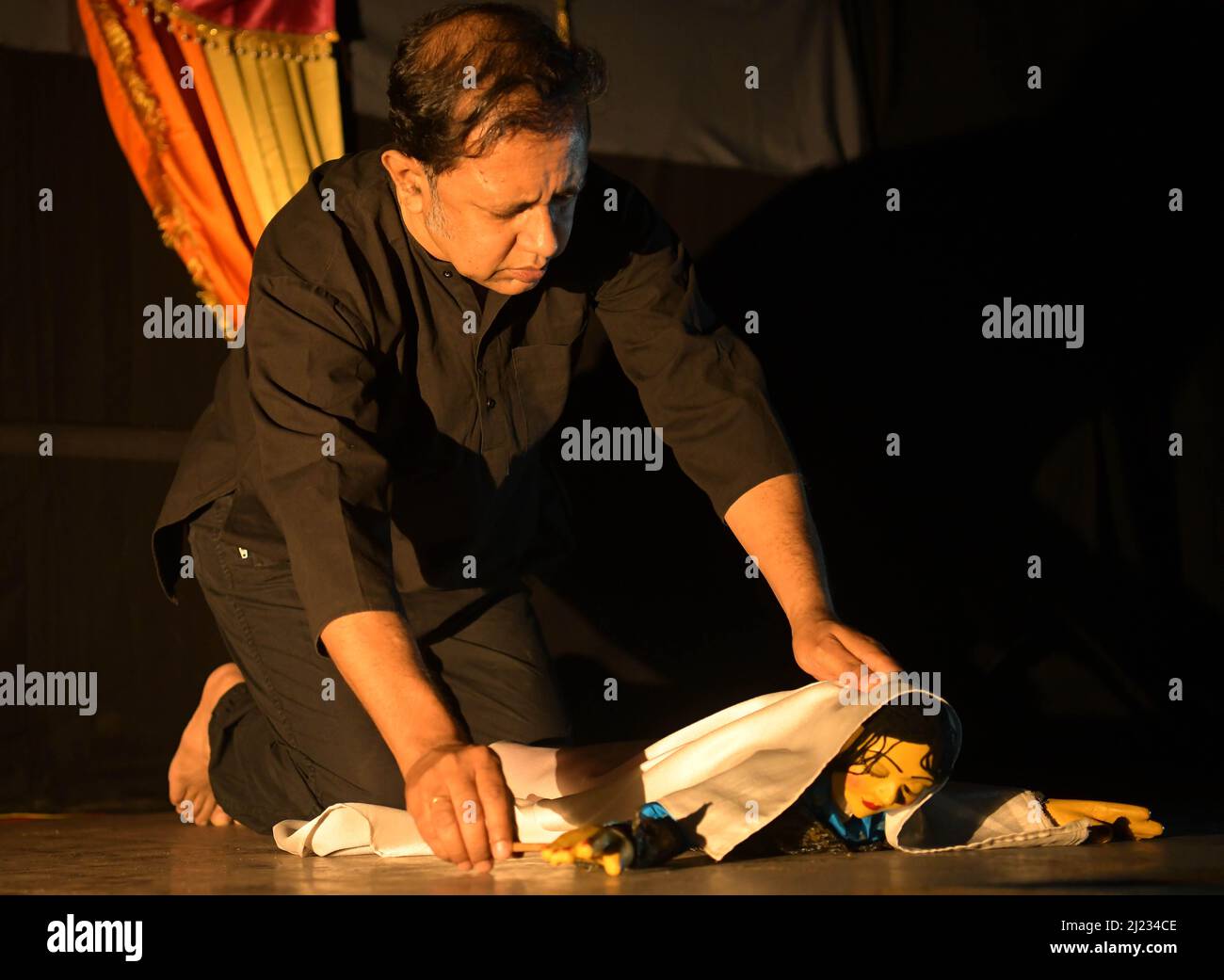 Puppetarians are performing with puppets on World Puppetry Day which is ...