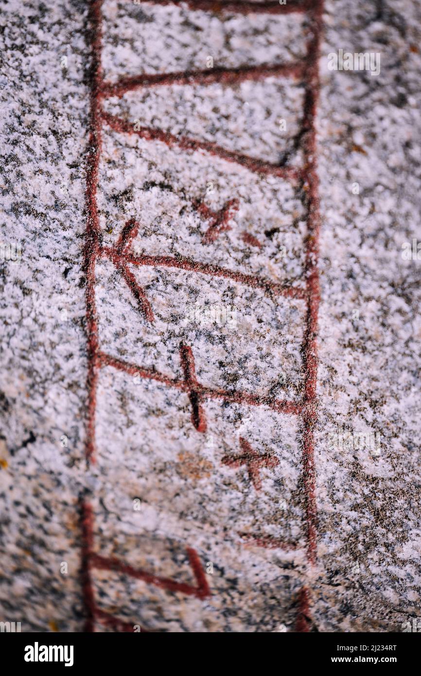 The Viking age runestone close up shot Stock Photo - Alamy