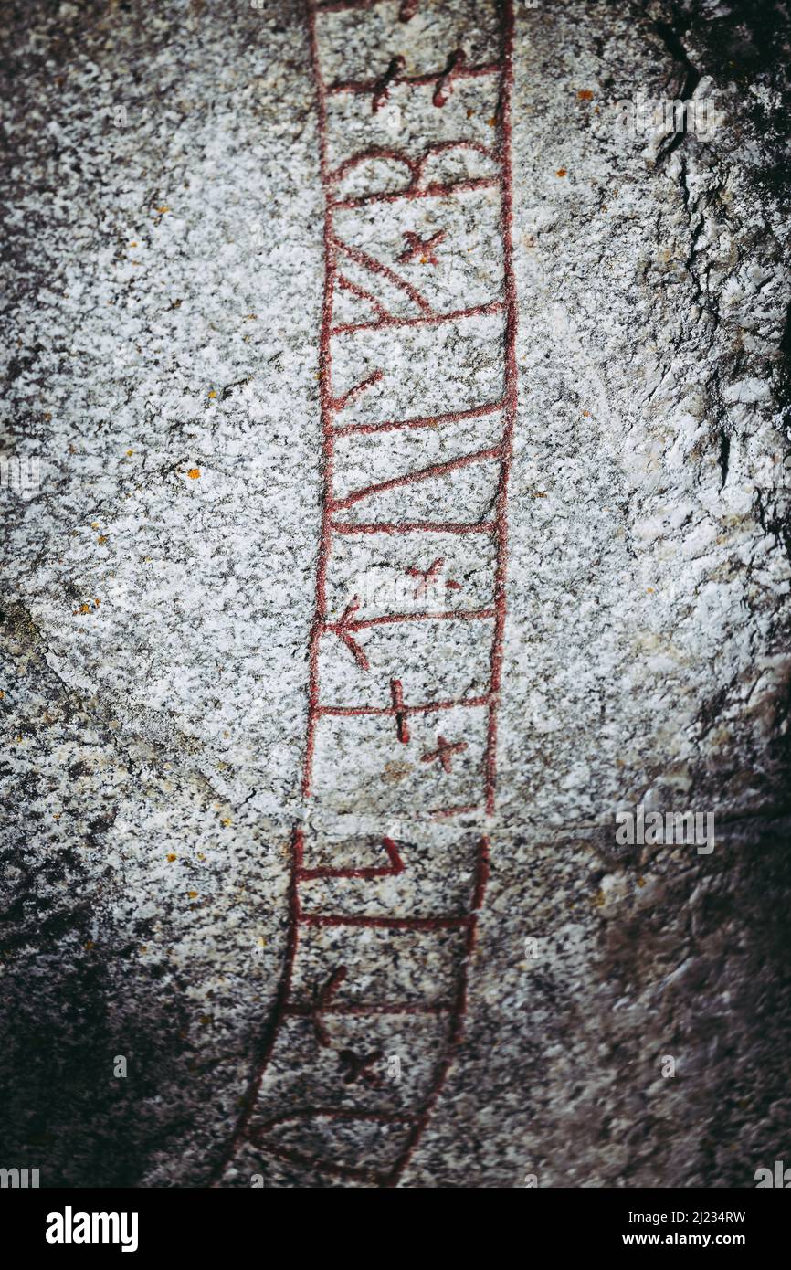 The Viking age runestone close up shot Stock Photo - Alamy