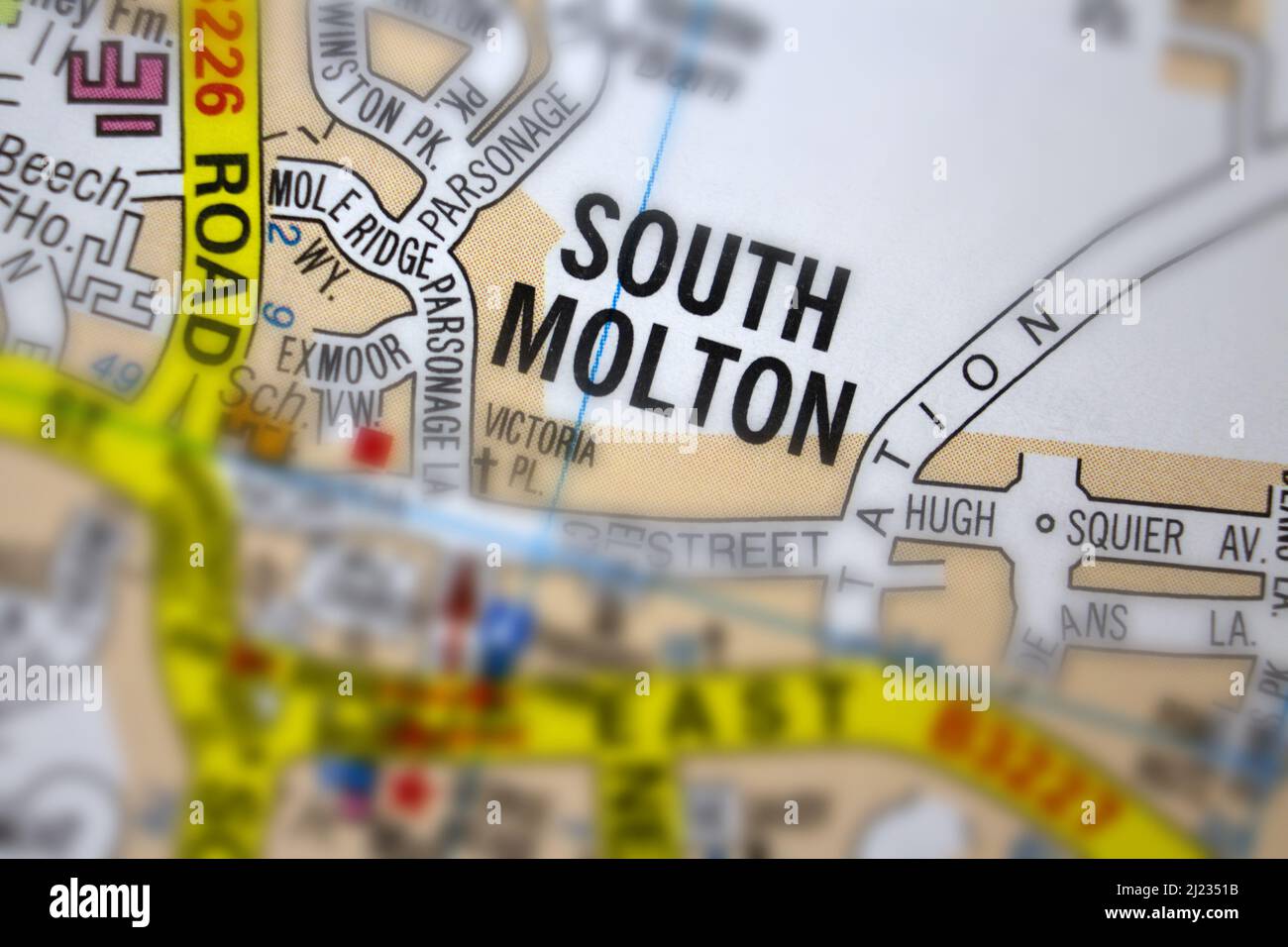 South Molton - Devon, United Kingdom colour atlas map town name Stock ...