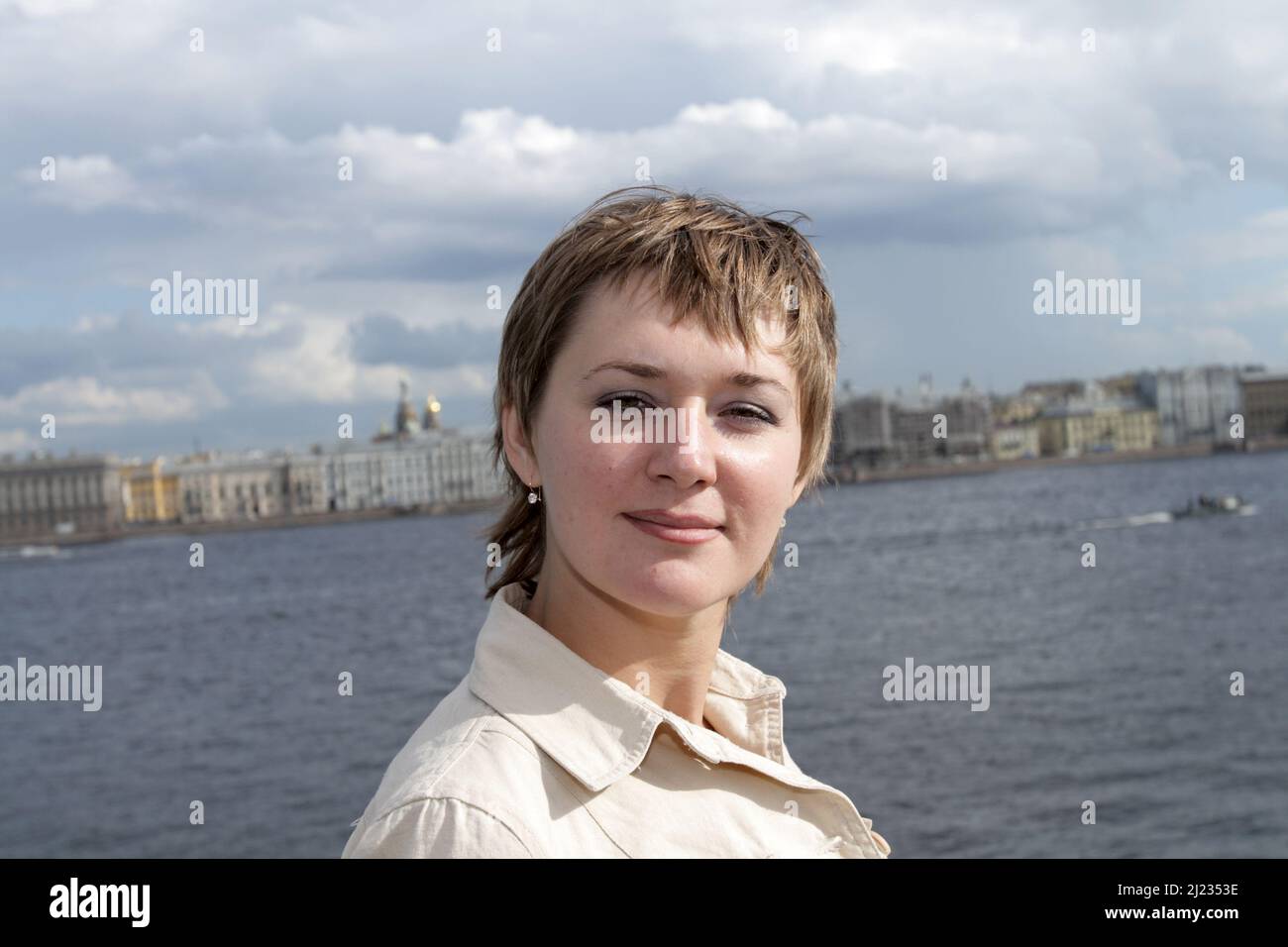 Portrait of the woman on the Neva background Stock Photo - Alamy