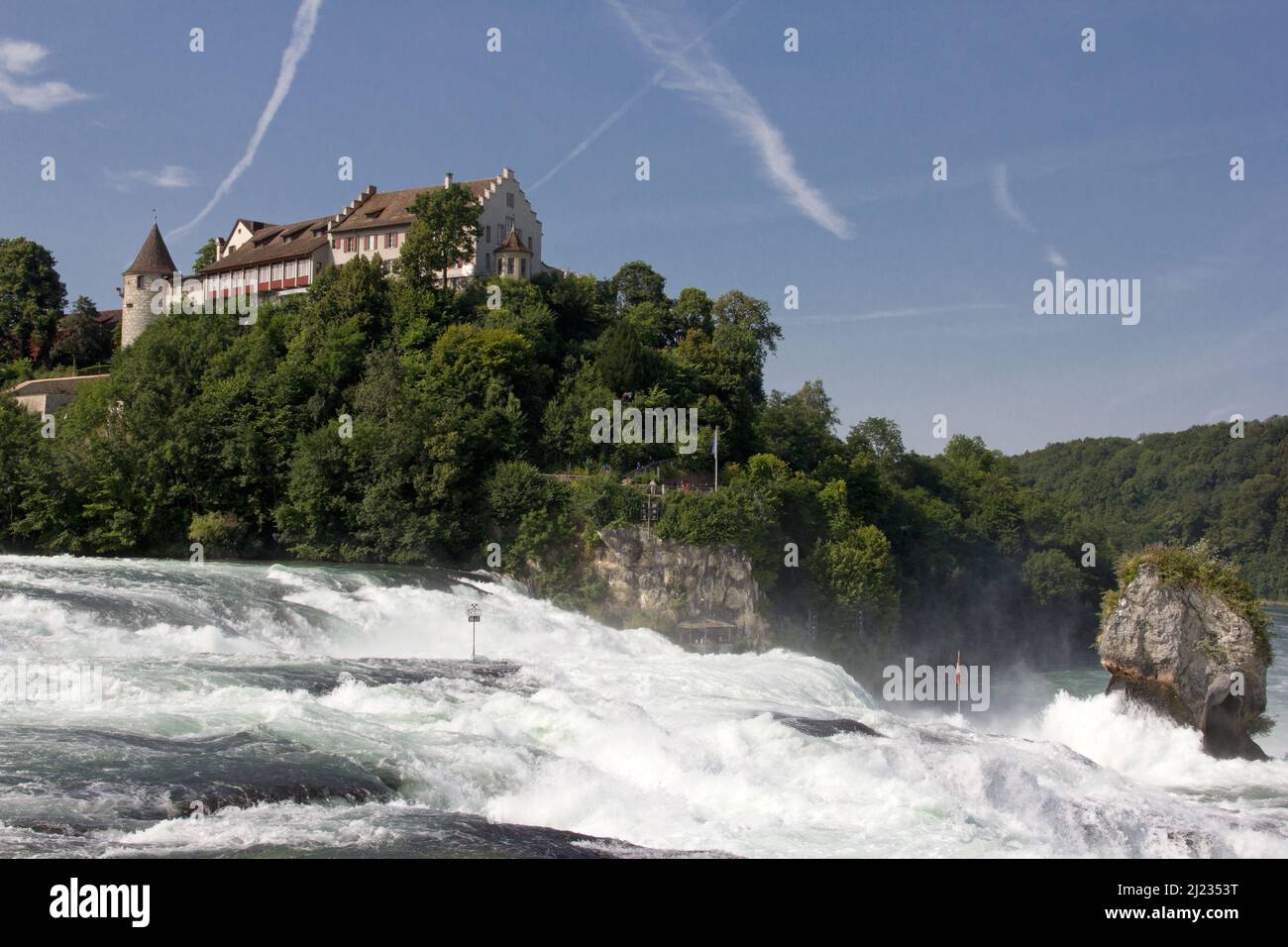 Rhine Falls with Calst Laufen at the background. Rhine Falls is the ...
