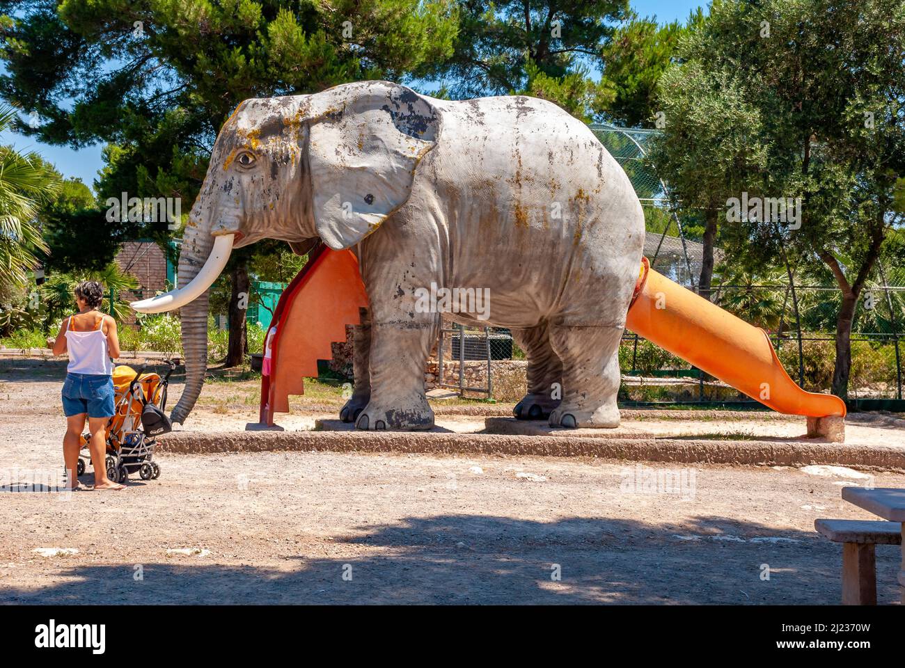 Elephant slide in Safari Park, Sa Coma, Majorca (Spain Stock Photo - Alamy