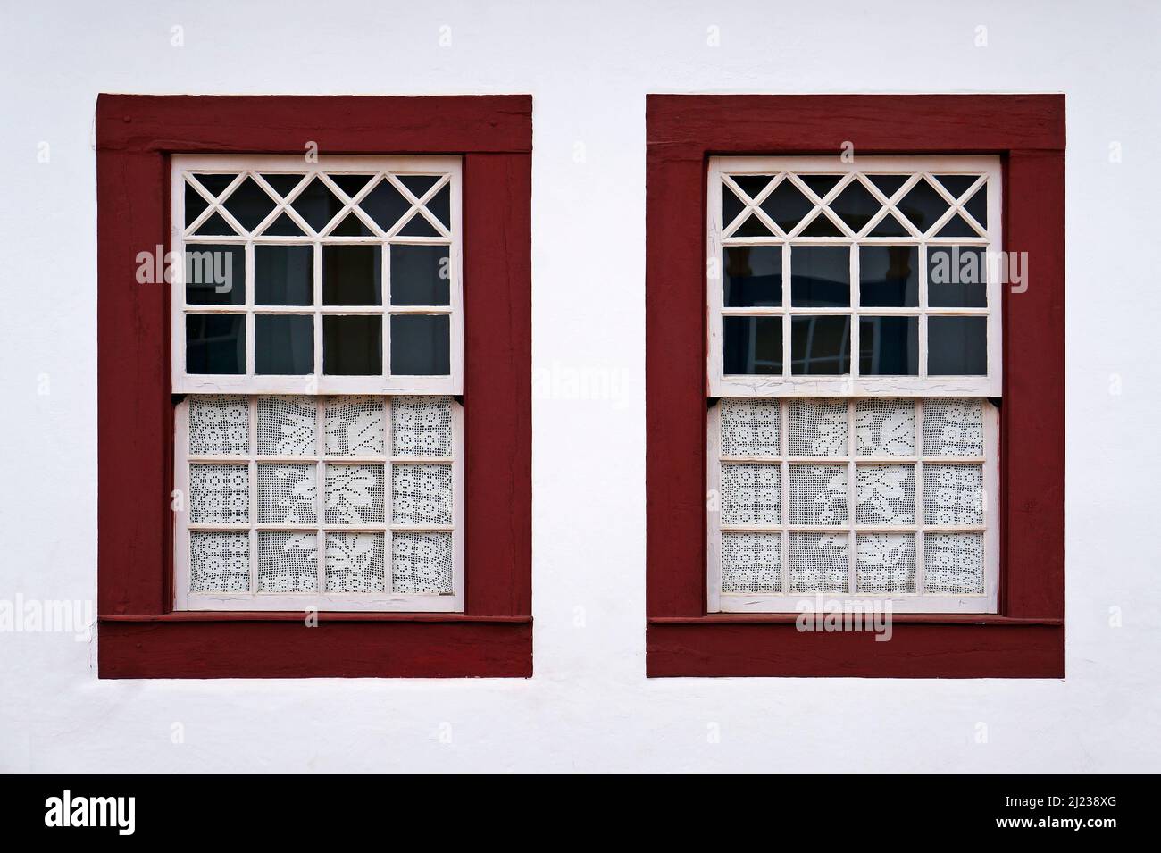 Colonial windows in historical city of Tiradentes, Minas Gerais, Brazil ...