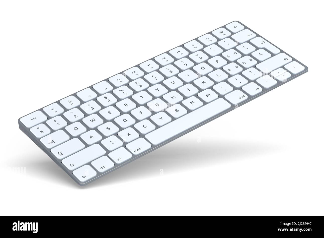 Modern aluminum computer keyboard isolated on white background. 3D ...