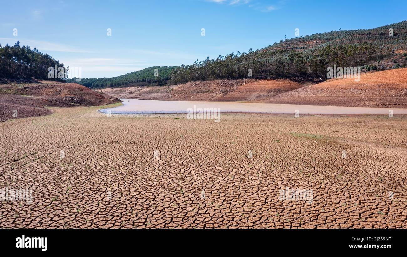 Landscape of low water and dry land in advance, severe drought in the ...