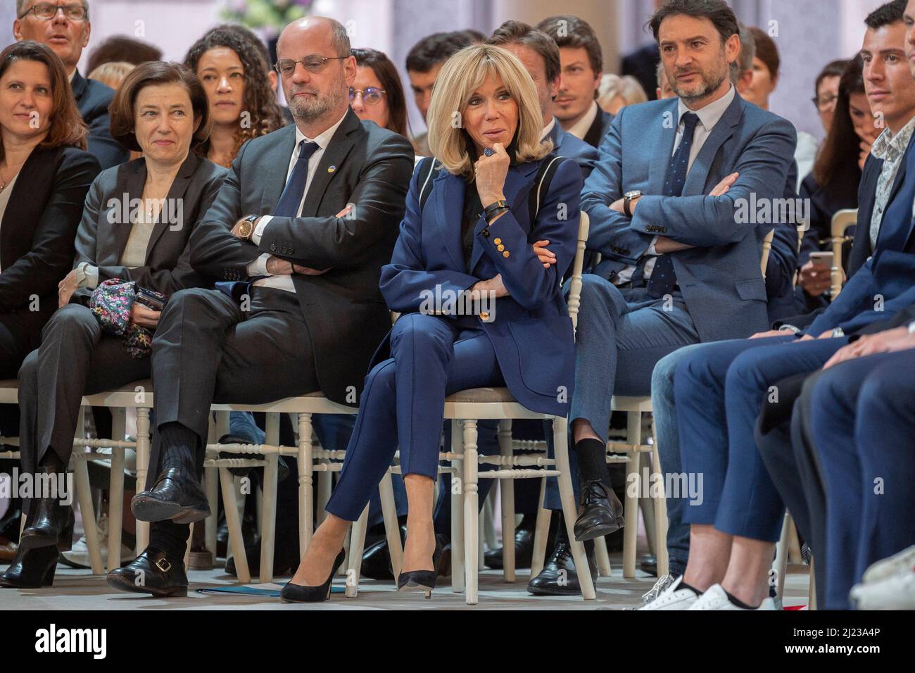 Brigitte Macron during : France's President Emmanuel Macron during a ...