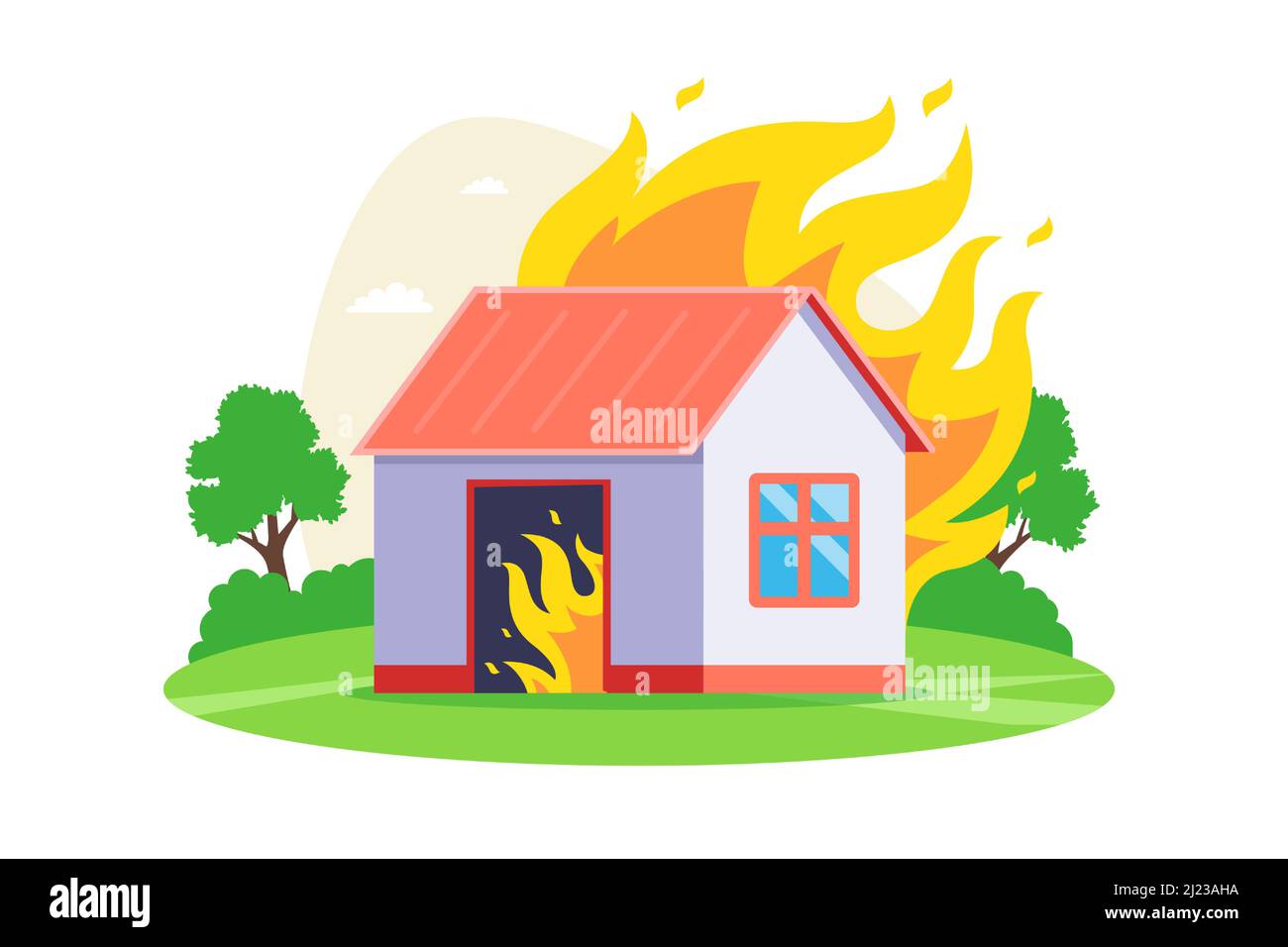 burning private house. the building was destroyed by fire. flat vector ...