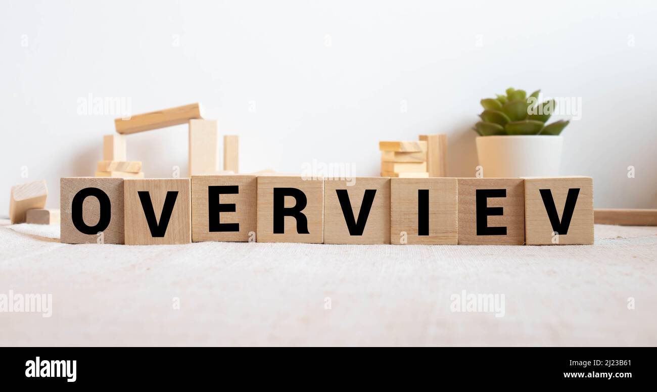 OVERVIEW word on block concept, business concept Stock Photo - Alamy